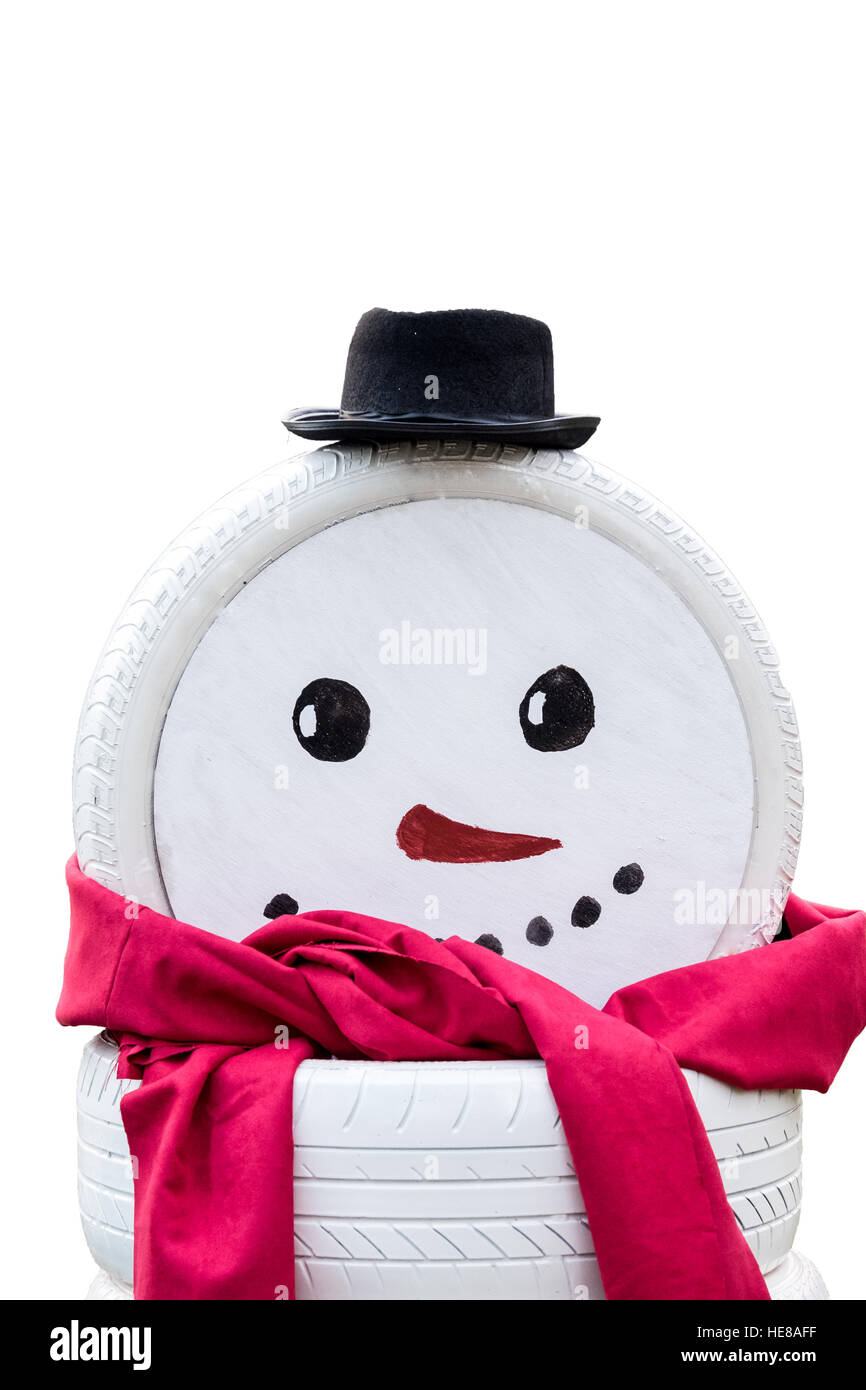 Snowman made from painted tires isolated on white background Stock ...