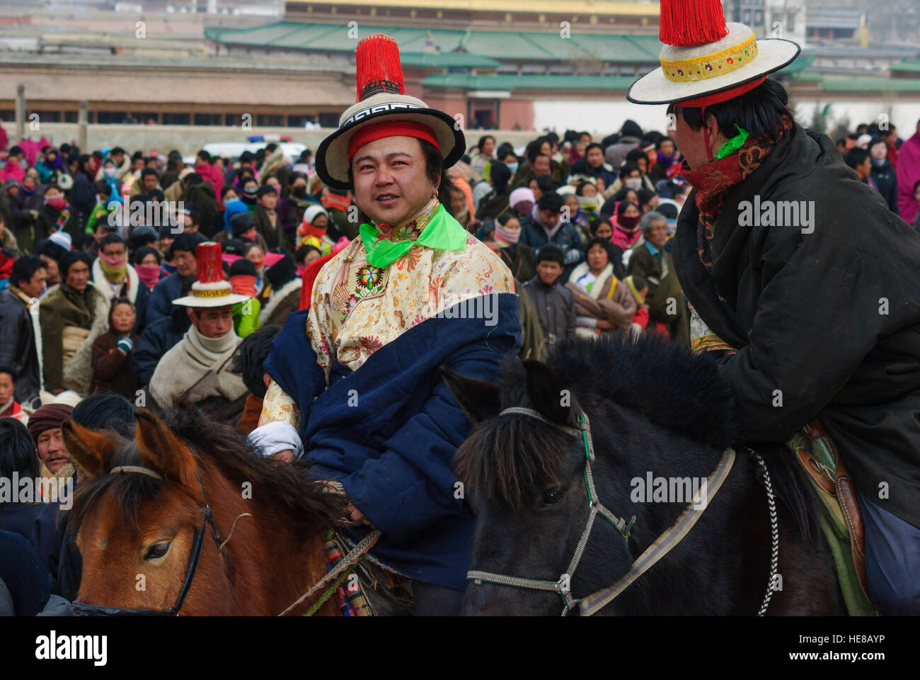 Xiahe: Tibetan Monastery Labrang at the Monlam Festival; Guards on ...