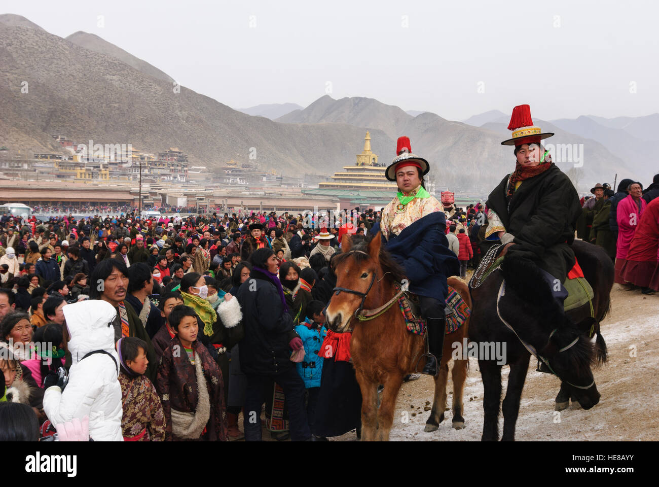 Xiahe: Tibetan Monastery Labrang at the Monlam Festival; Guards on ...