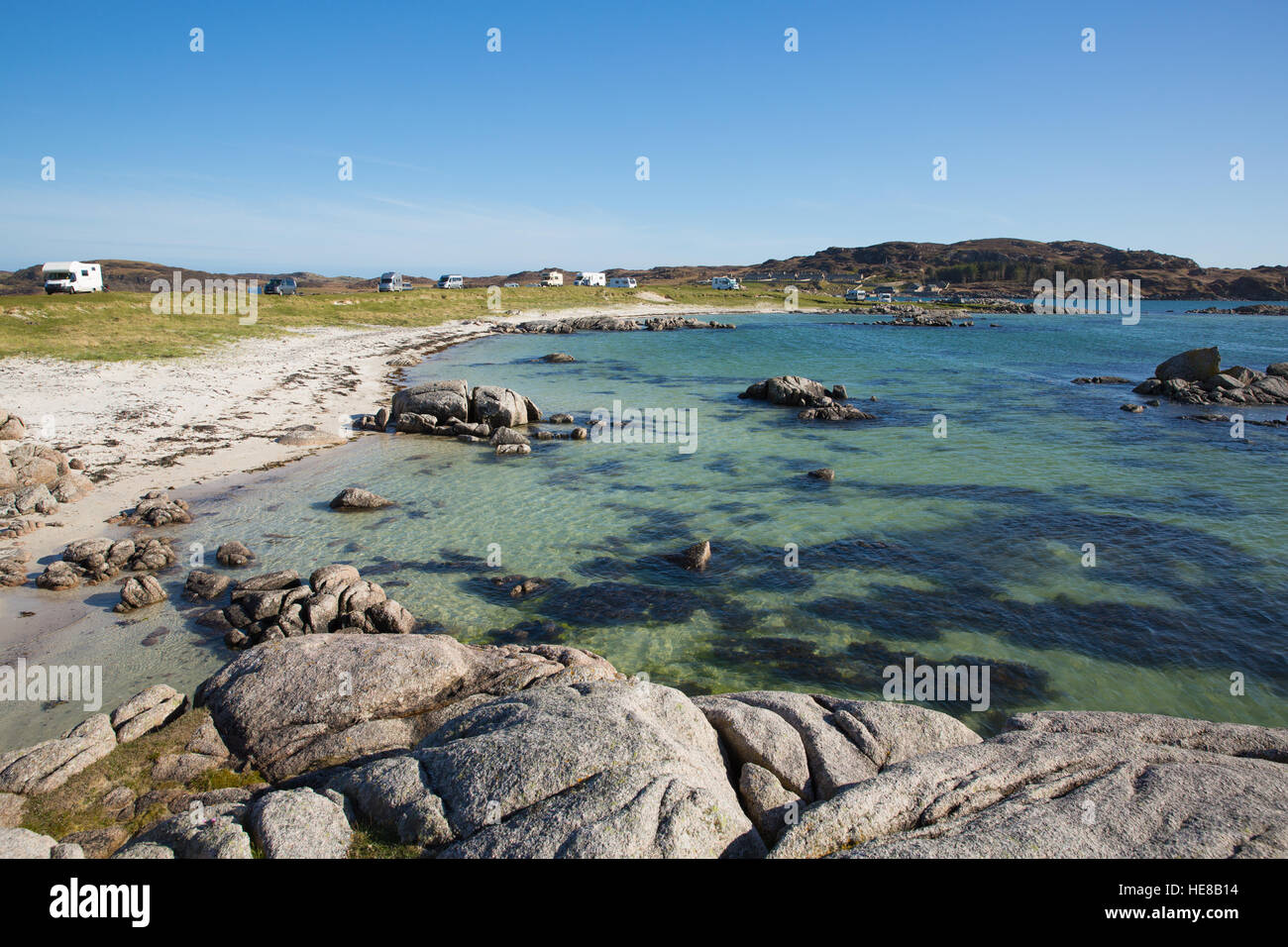 White sandy beach clear blue sea Fidden near Fionnphort Isle of Mull ...