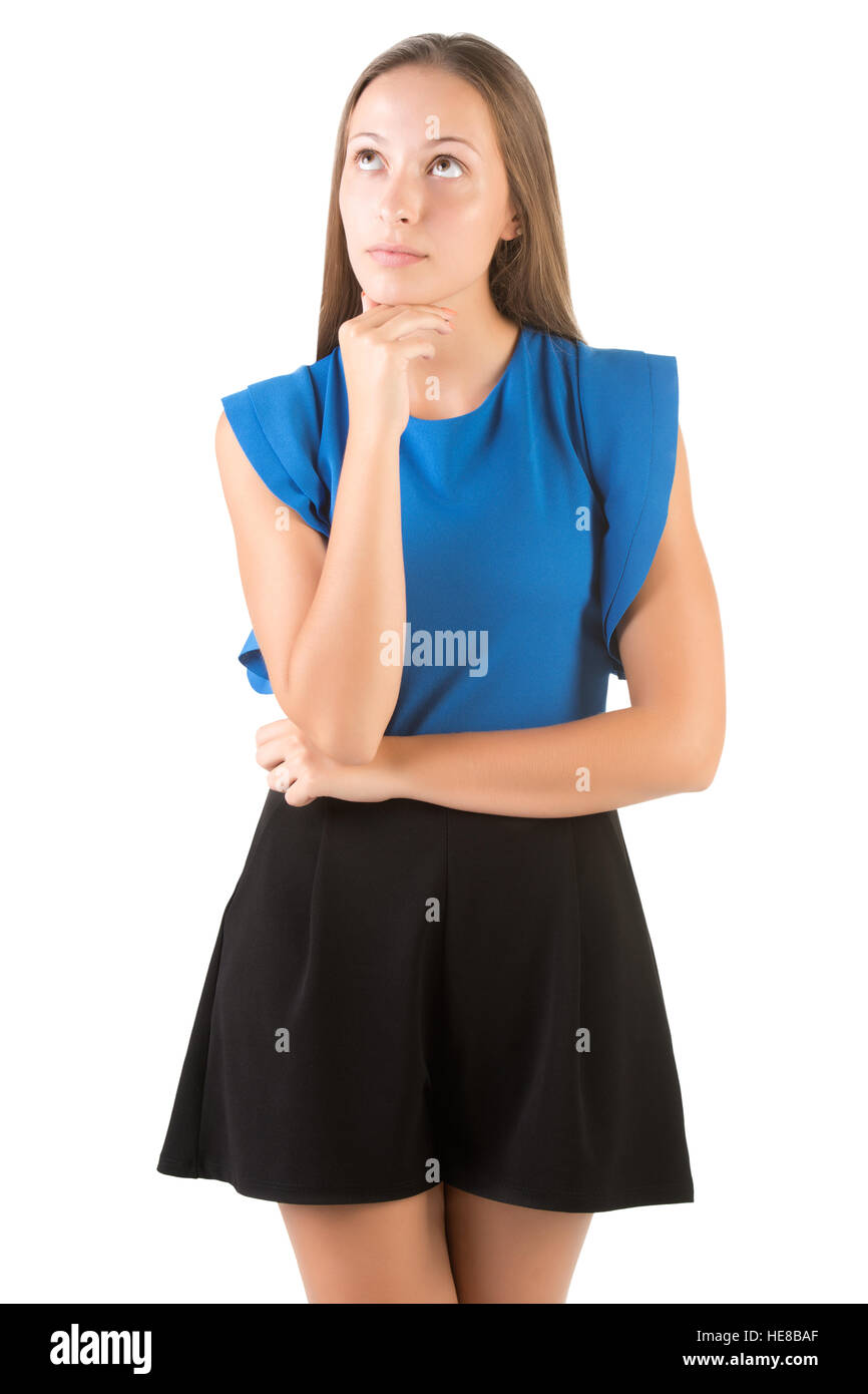 Woman thinking in a white background Stock Photo - Alamy