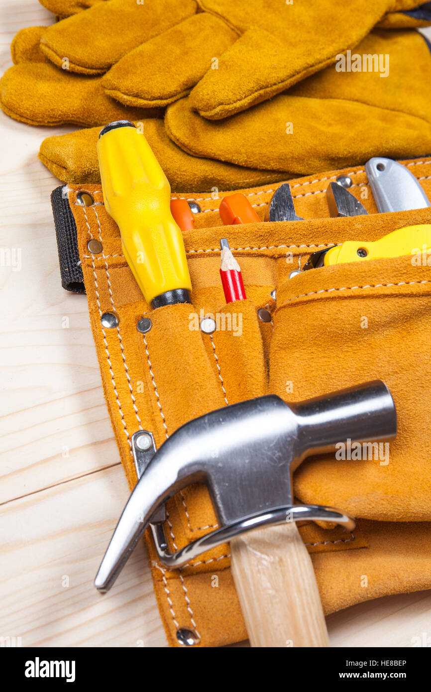 Set of working tools on wooden background Stock Photo - Alamy
