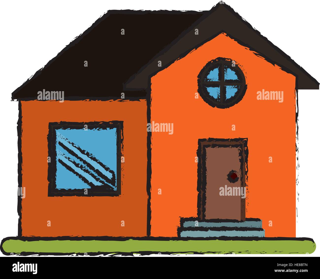 drawing orange house home property round window Stock Vector Image ...