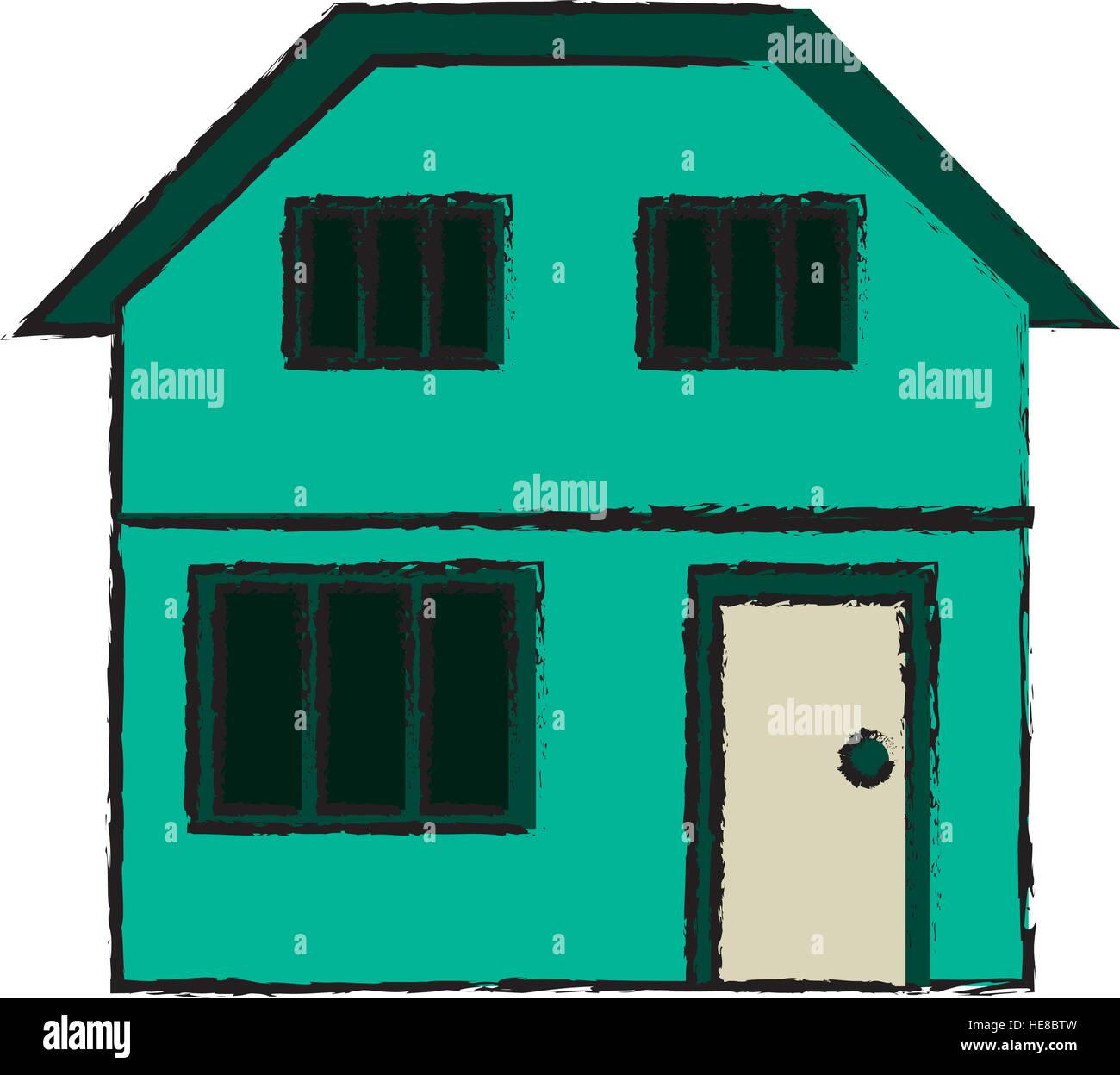 drawing green house home family residential Stock Vector Image & Art ...