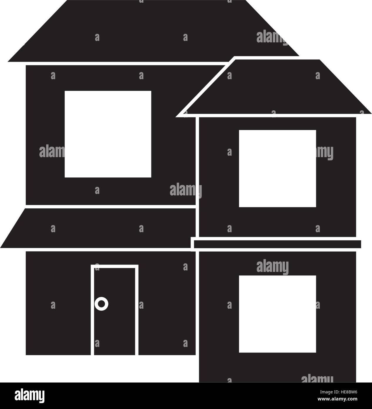 silhouette home two floor out windows brown roof Stock Vector Image ...