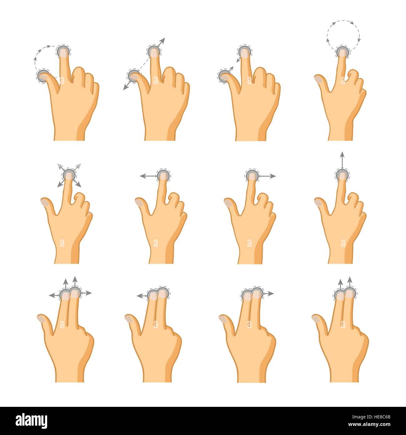 Set of flat colorful icons of touch gestures isolated on white Stock ...