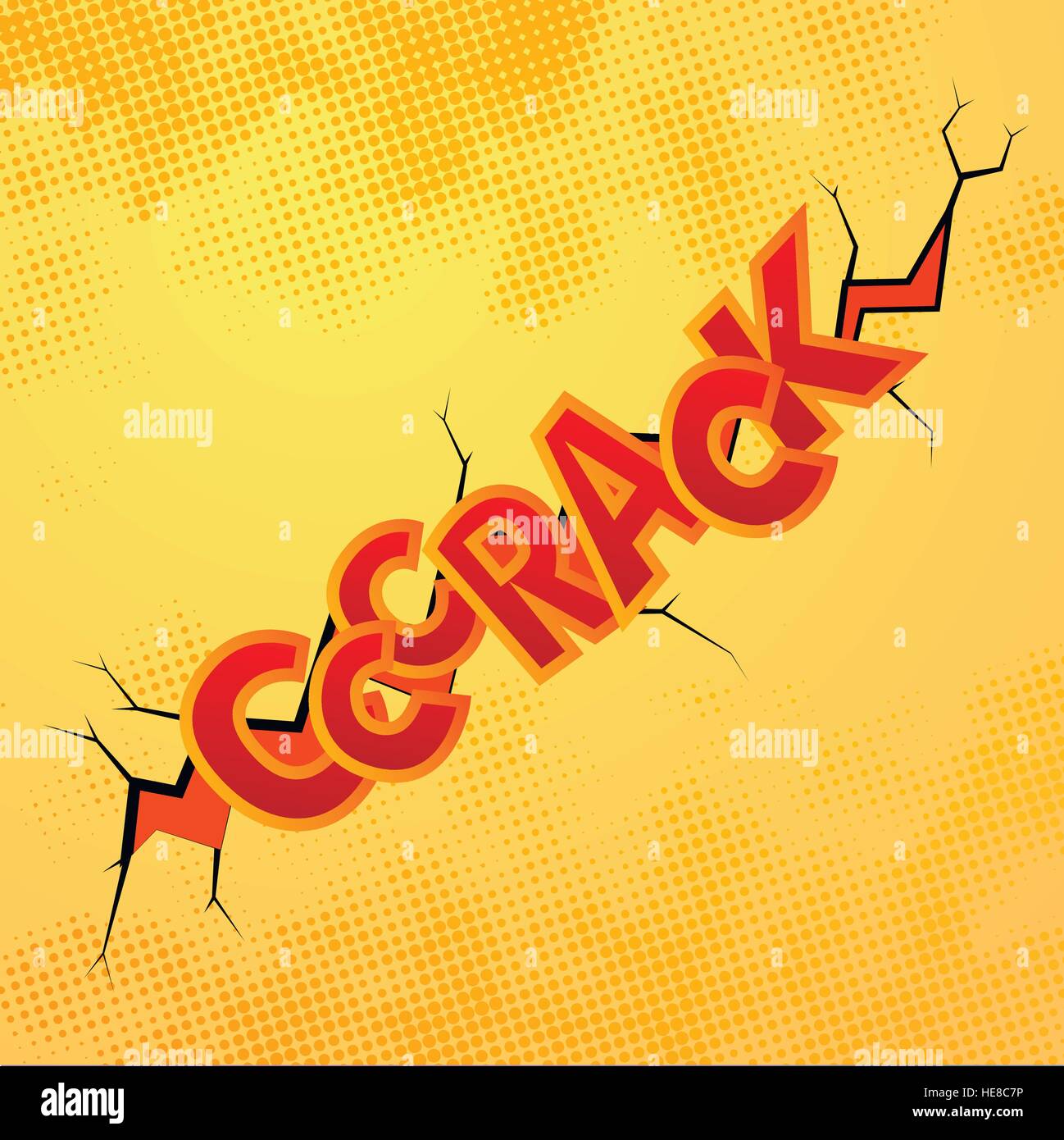 Crack comics sound effect with halftone pattern on yellow background ...