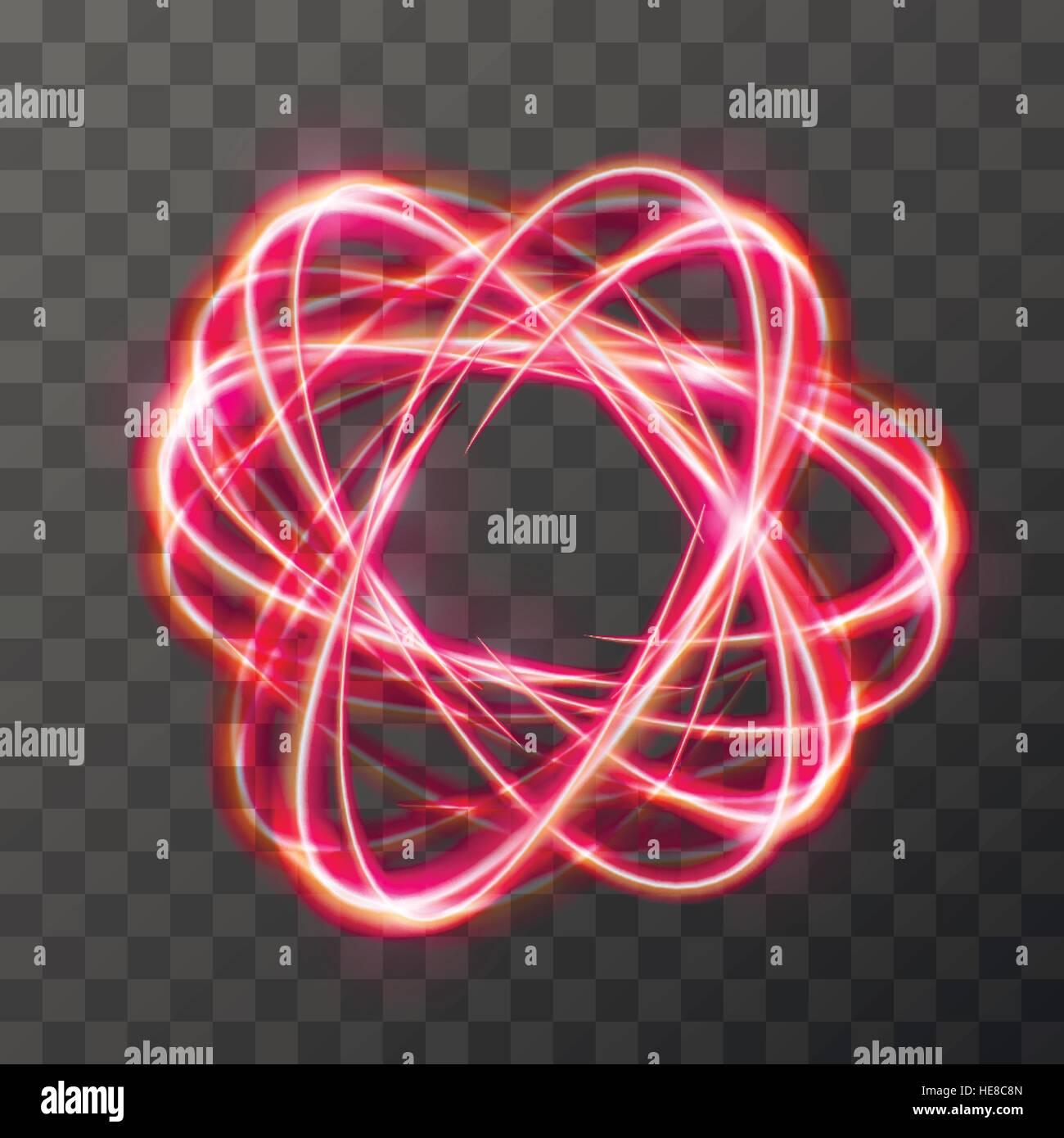 Neon blurry swirl, red trail effect at motion. Luminous rings on ...