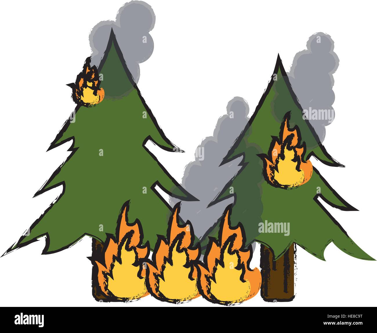 drawing wildfire destroys pines smock Stock Vector Image & Art - Alamy