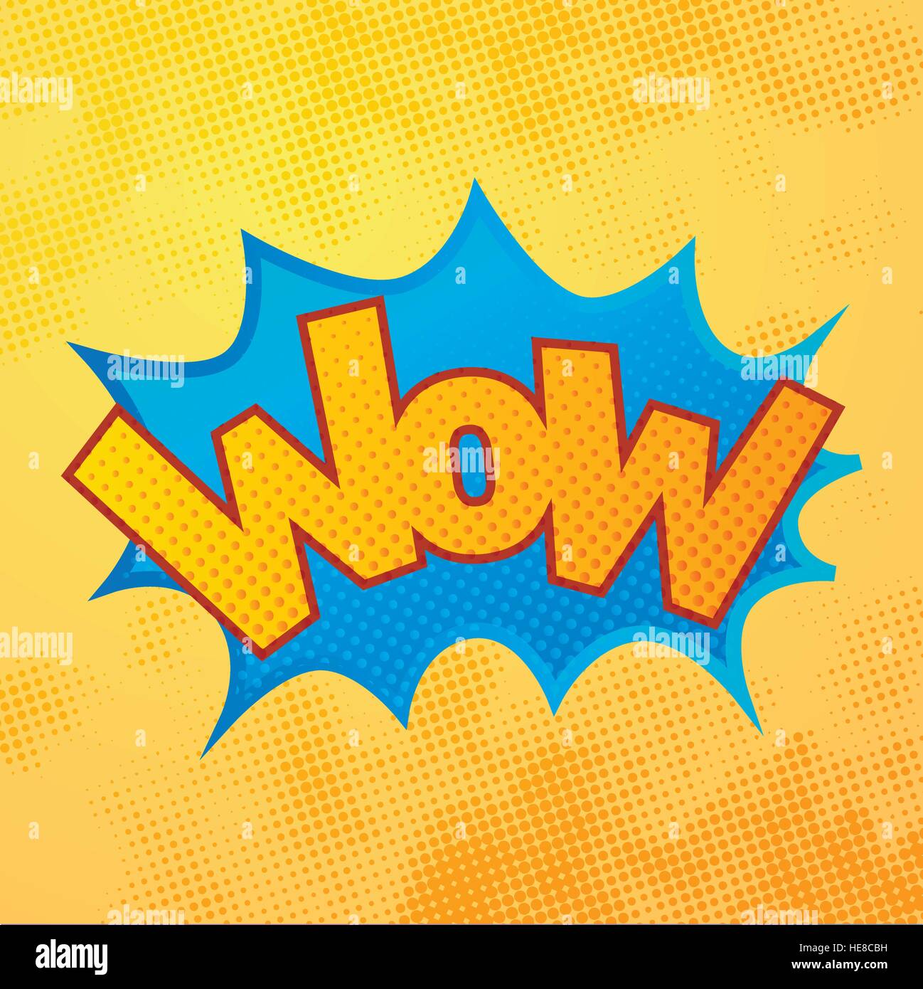 WOW comics sound effect with halftone pattern on yellow background ...