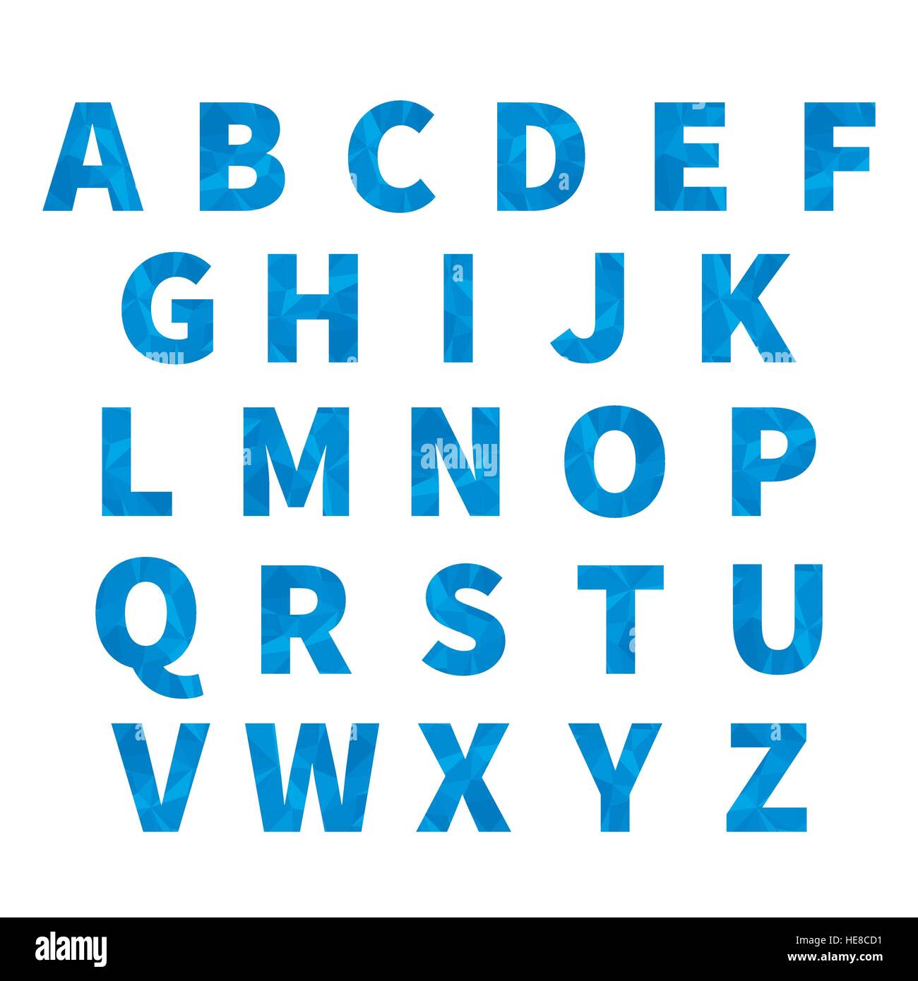 Latin letters with blue triangulated pattern, isolated on white ...
