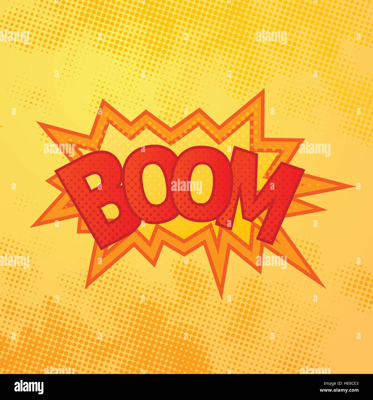Boom comics sound effect with halftone pattern on yellow background ...
