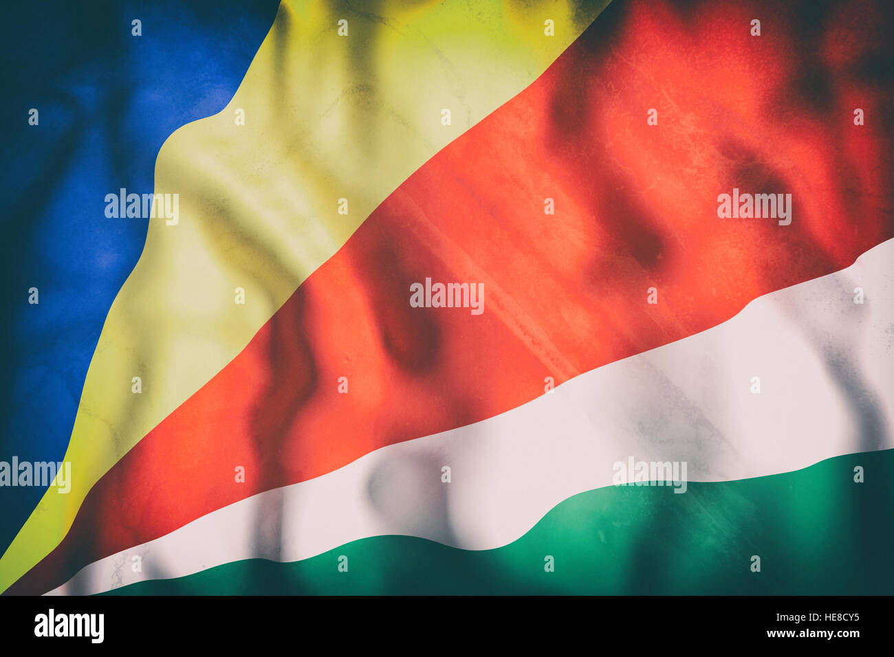 3d rendering of an old Seychelles flag waving Stock Photo - Alamy