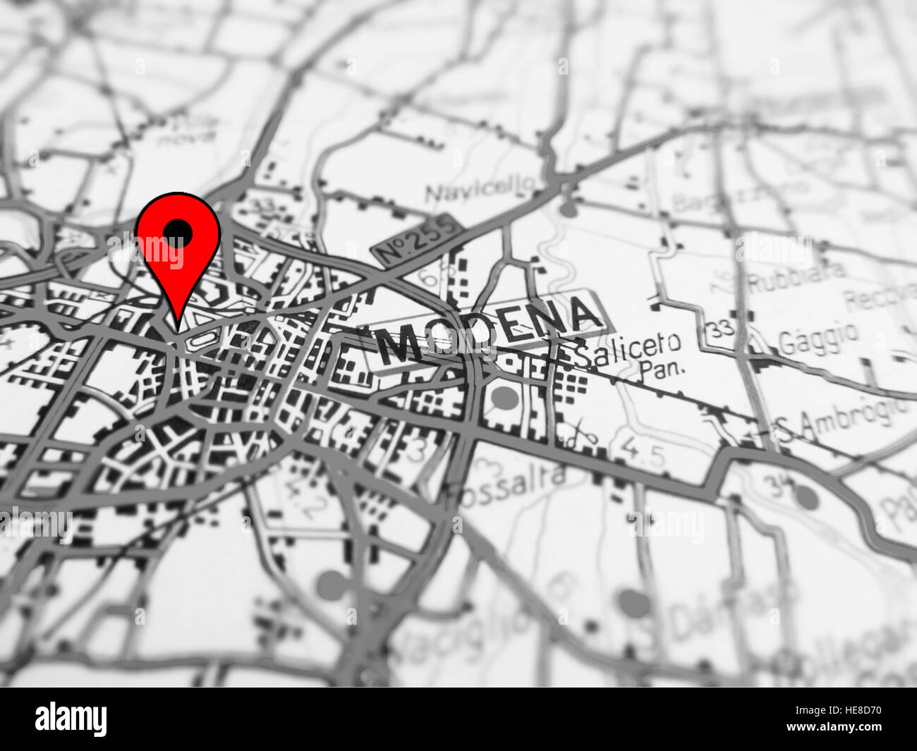 Modena city over a road map (ITALY Stock Photo - Alamy