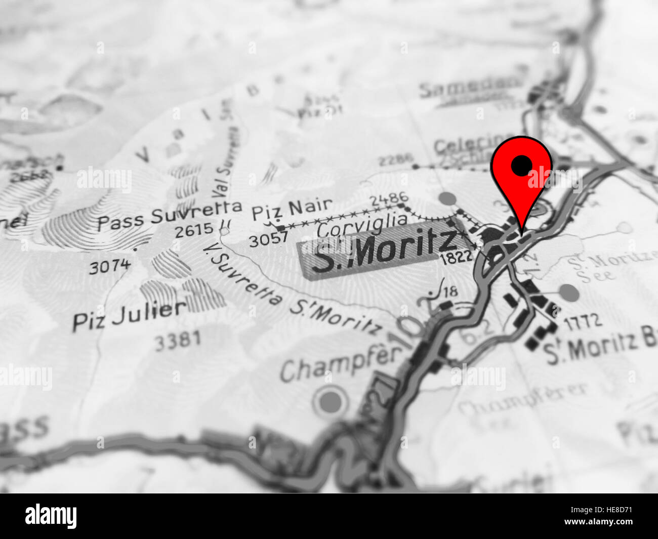 St. Moritz city over a road map (SWISS Stock Photo - Alamy