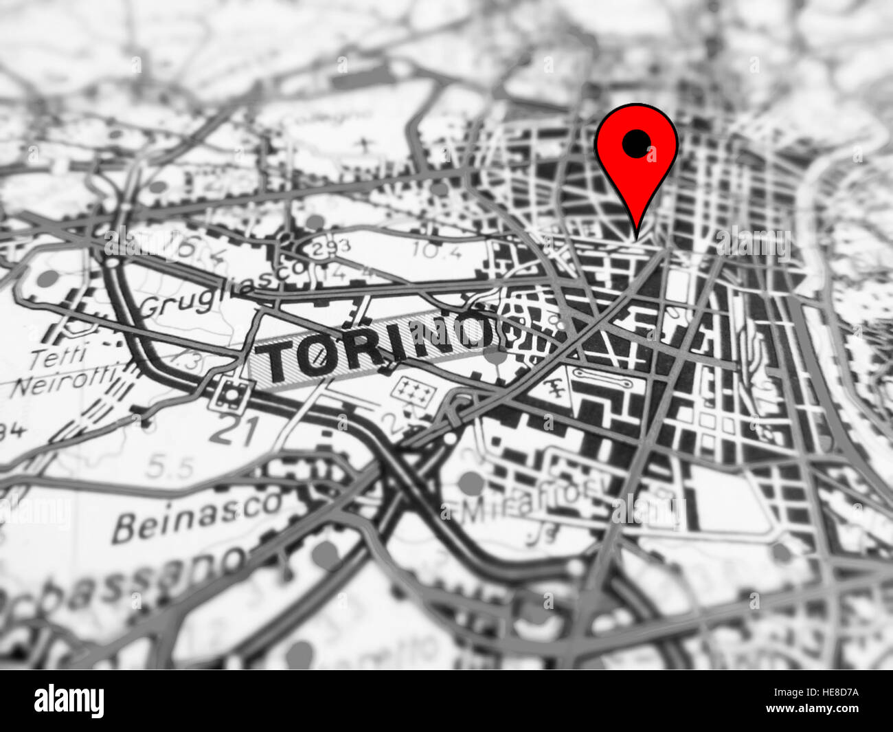 Torino city over a road map (ITALY Stock Photo - Alamy