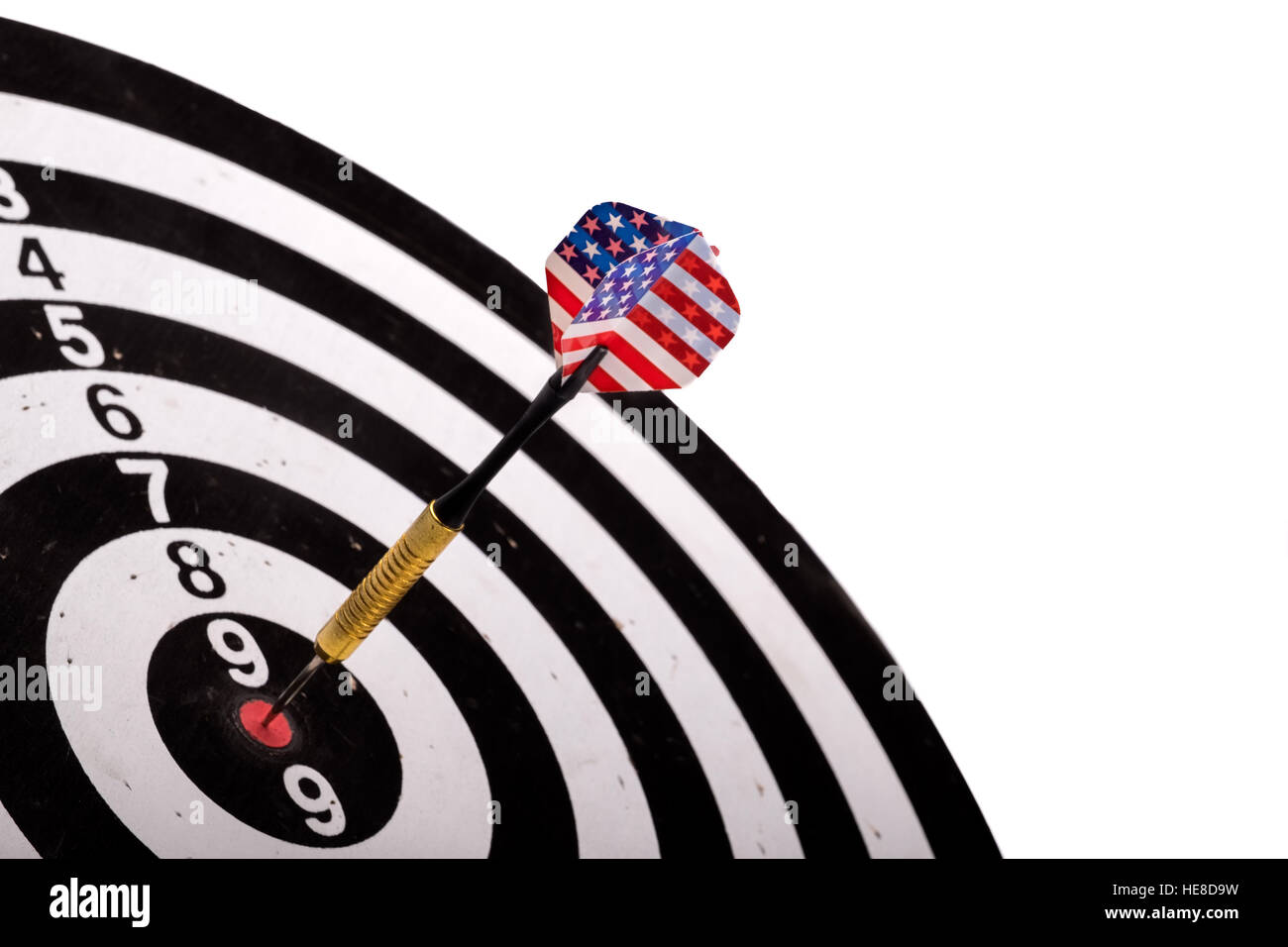USA Flag Dart Stuck in a Bullseye Board with copy-space Stock Photo - Alamy