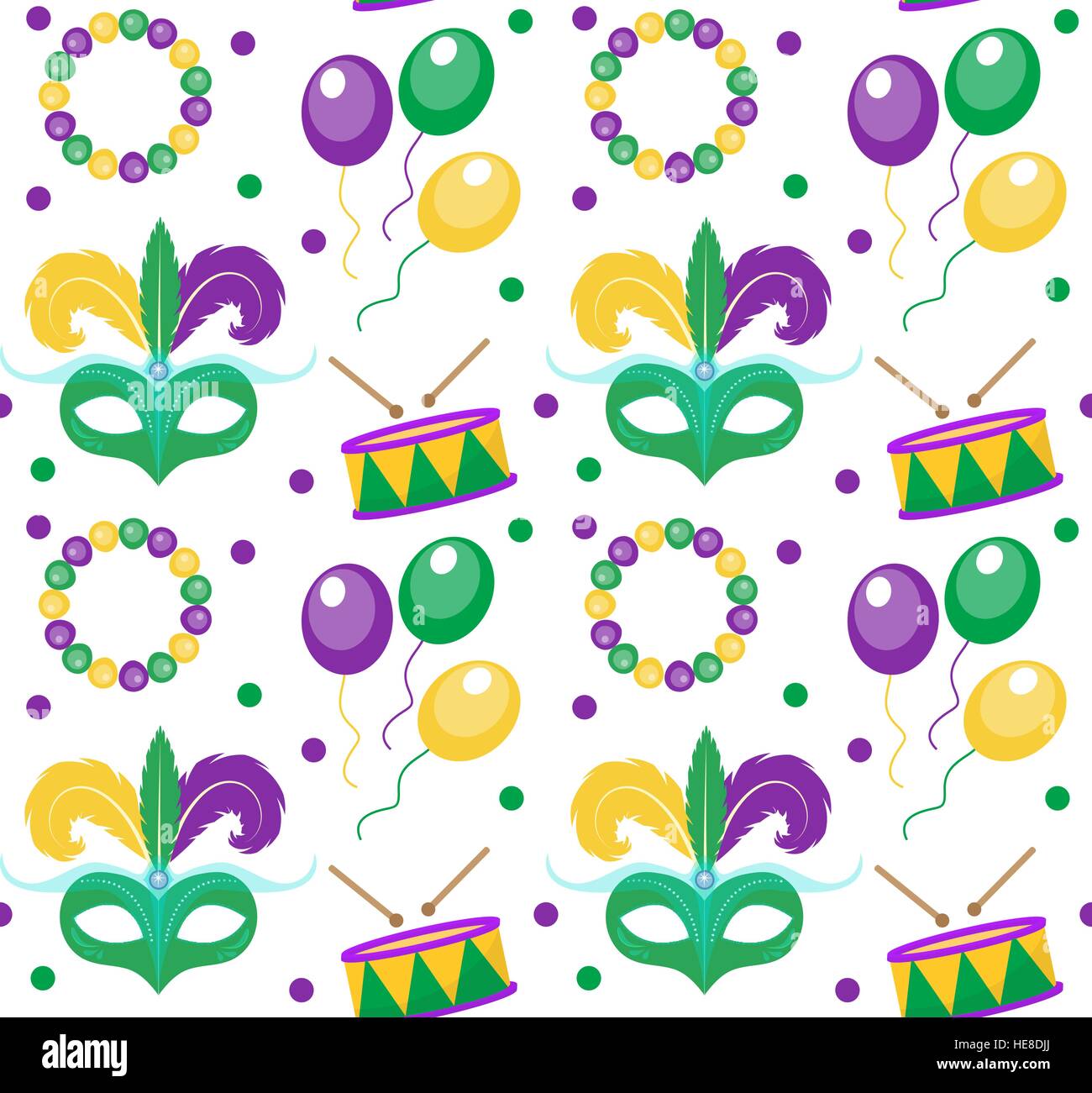 Mardi Gras Carnival seamless pattern with mask feathers, beads. endless ...