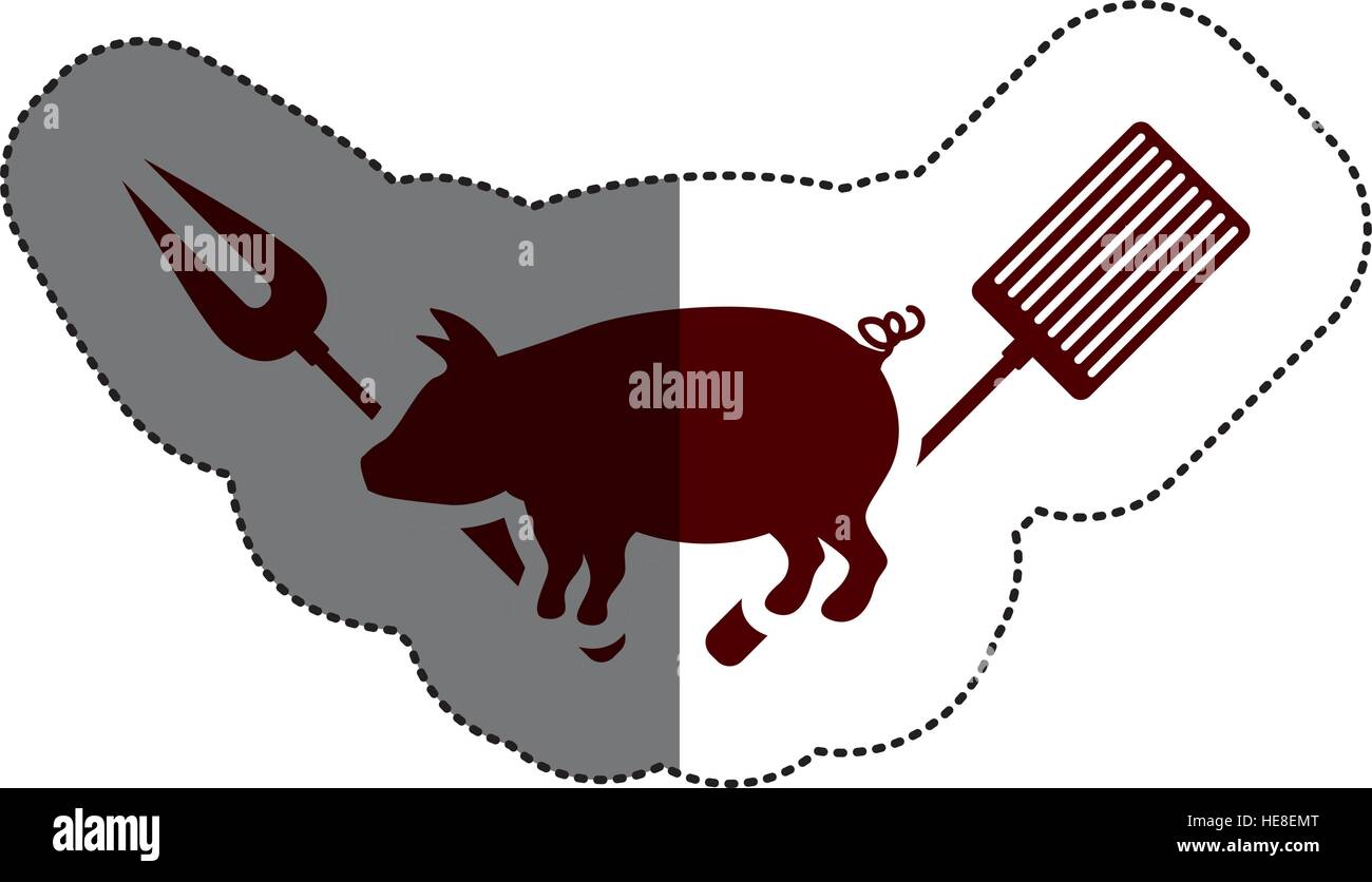 Grill and pork meat icon. Bbq menu steak house food and meal theme ...