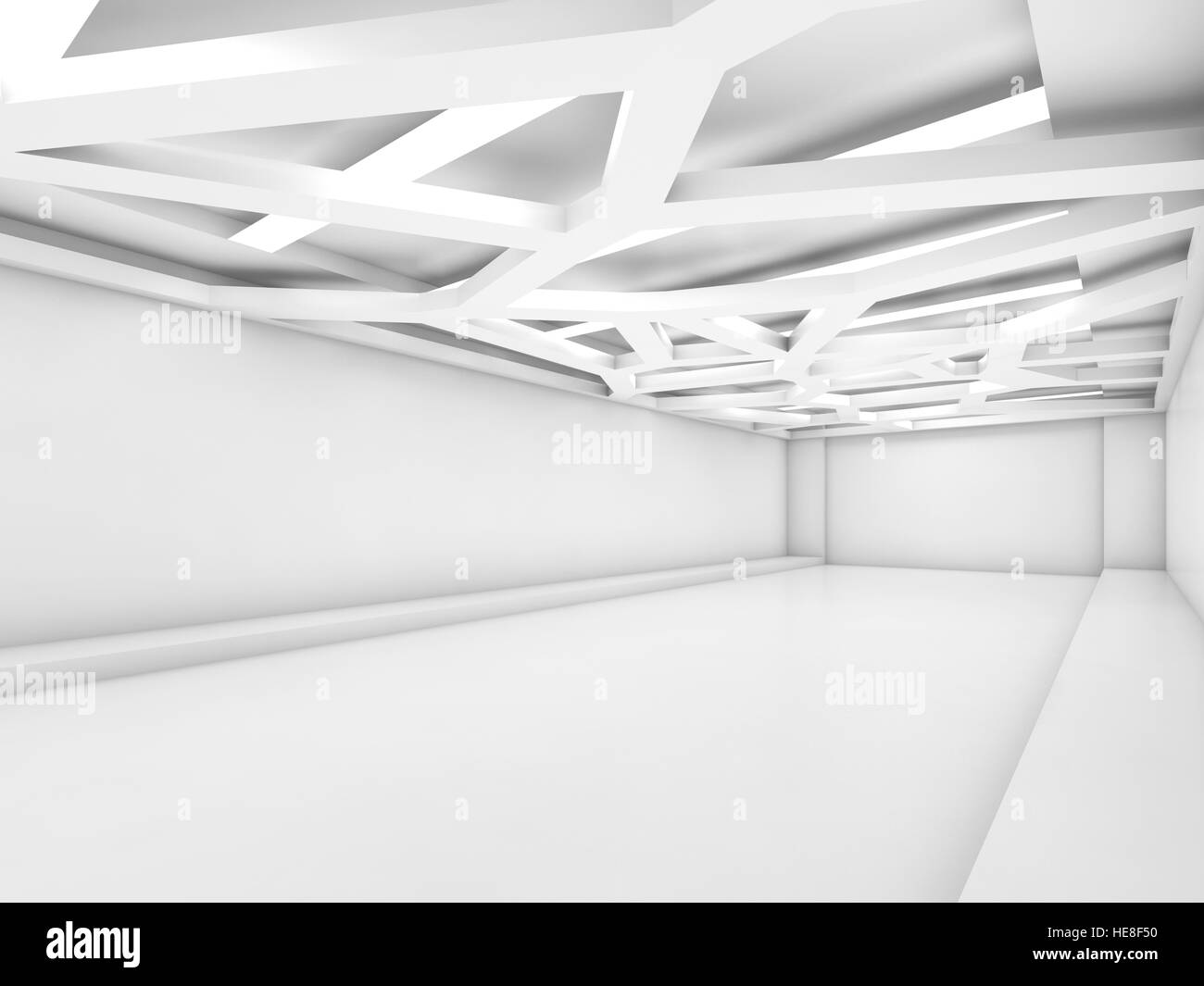 Abstract empty white interior background with decorative ceiling light ...