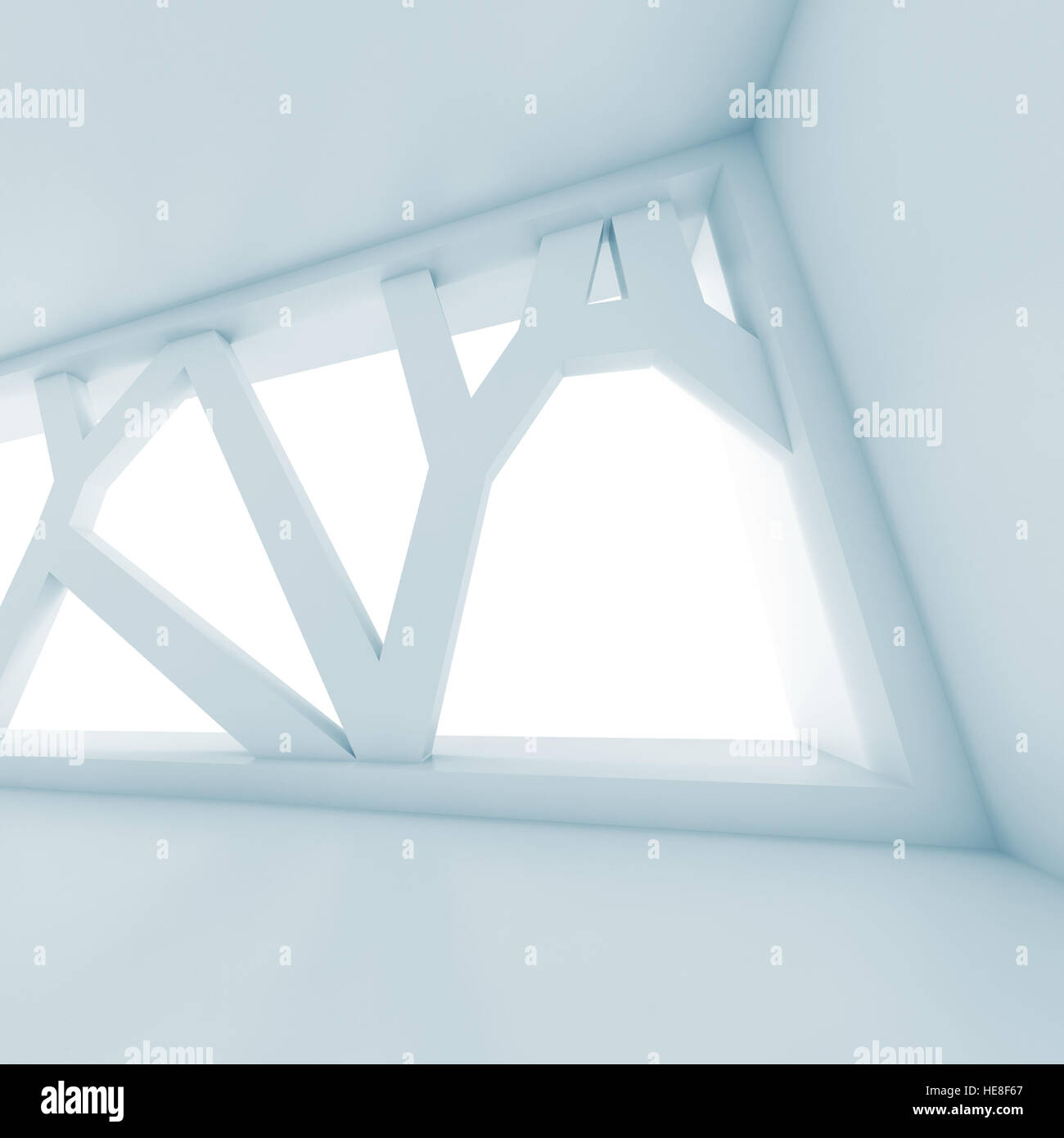 Abstract empty interior background with big futuristic window. Square ...