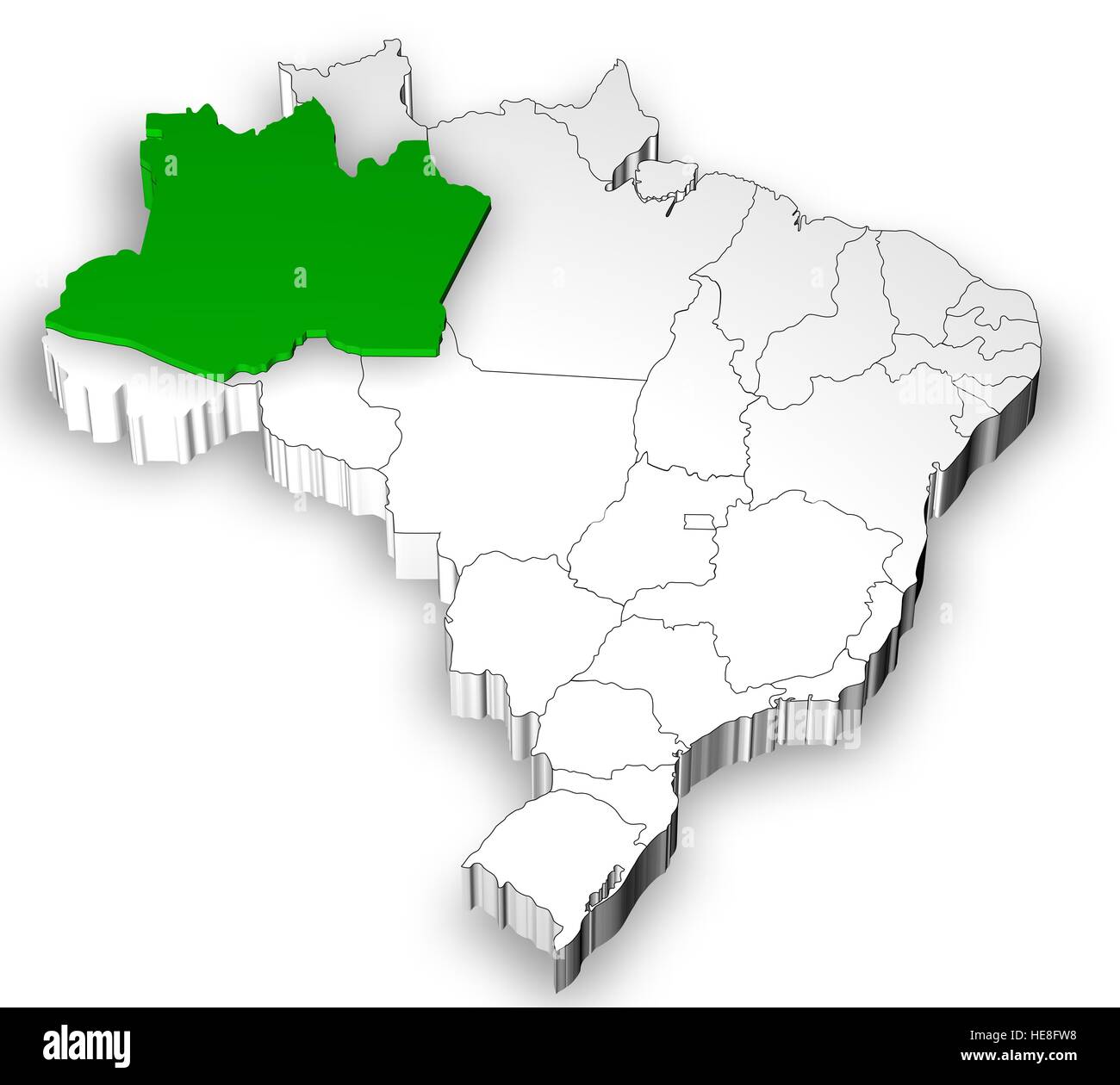 Brazilian map with states separated and highlight in Amazonas State ...