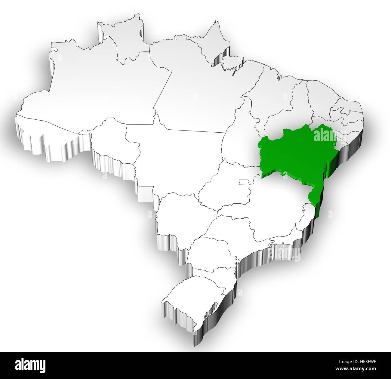 Brazilian map with states separated and highlight in Bahia State Stock ...