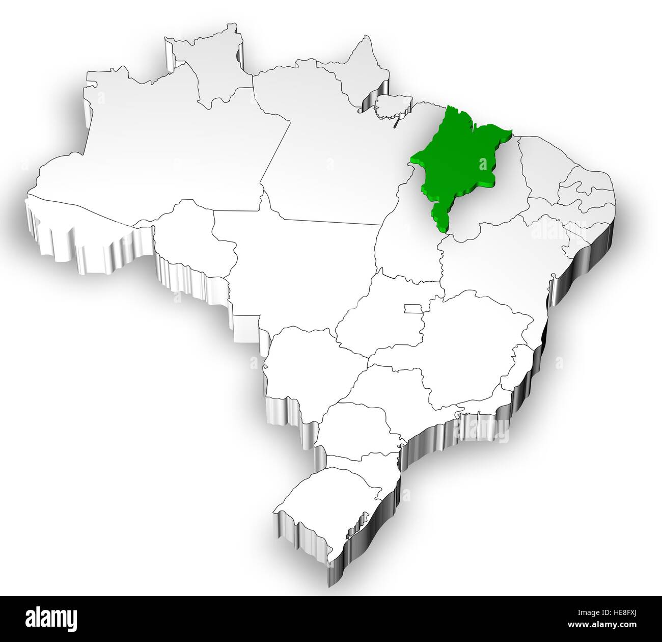 Brazilian map with states separated and highlight in Maranhao State ...