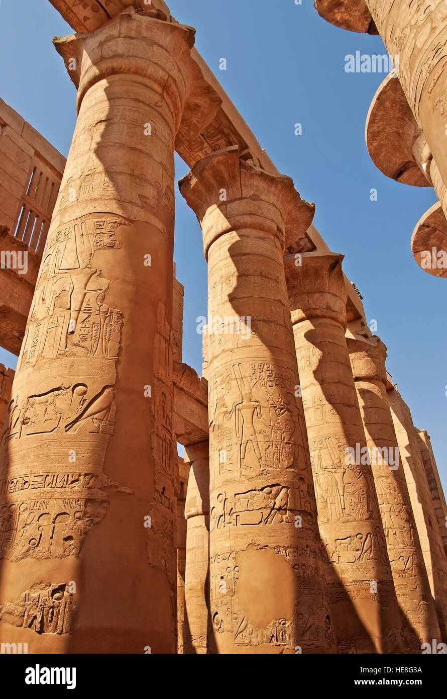 Magnificent columns of the Great Hypostyle Hall at the Temples of ...