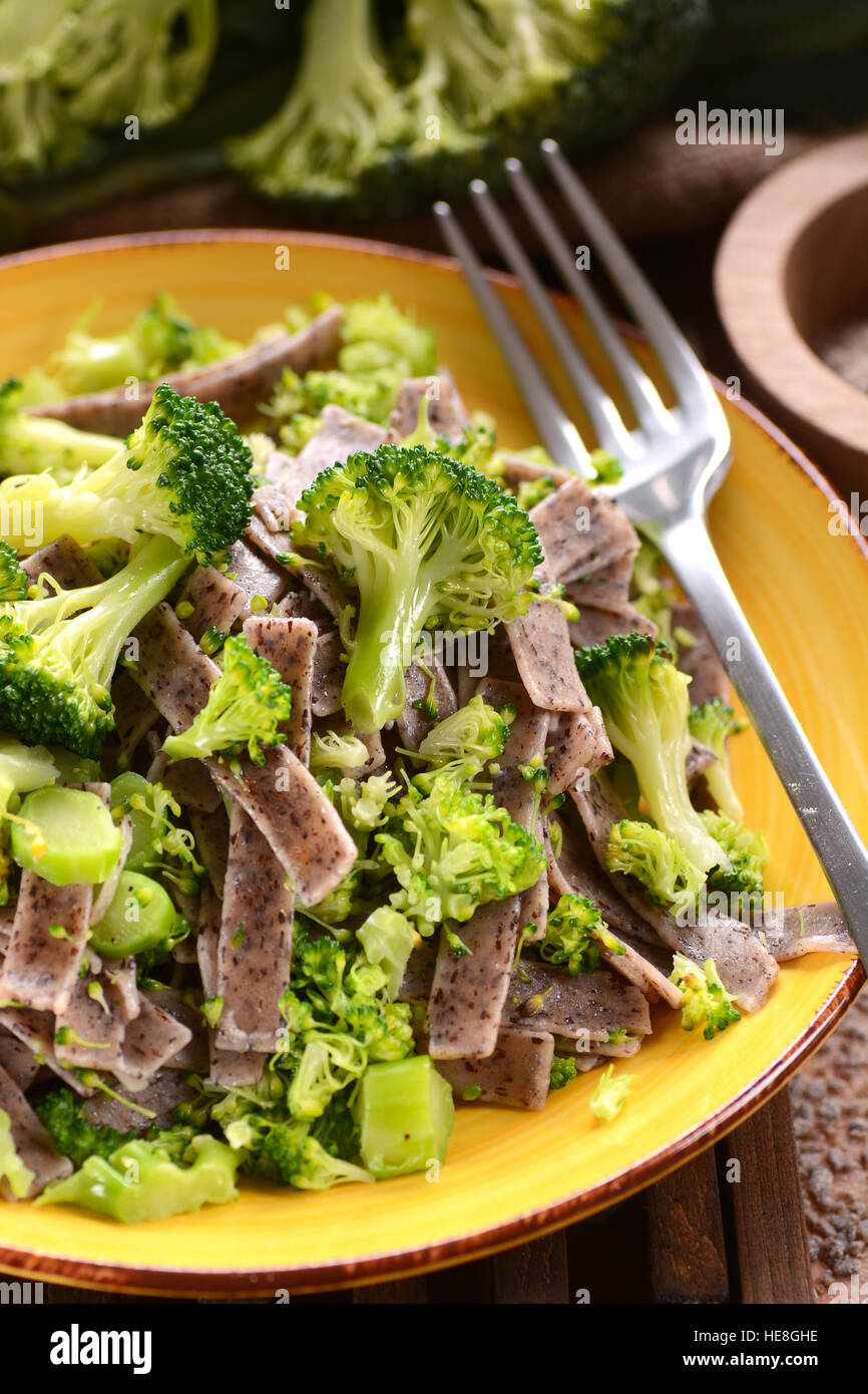 pizzoccheri with broccoli - traditional recipe of Italian cuisine Stock ...