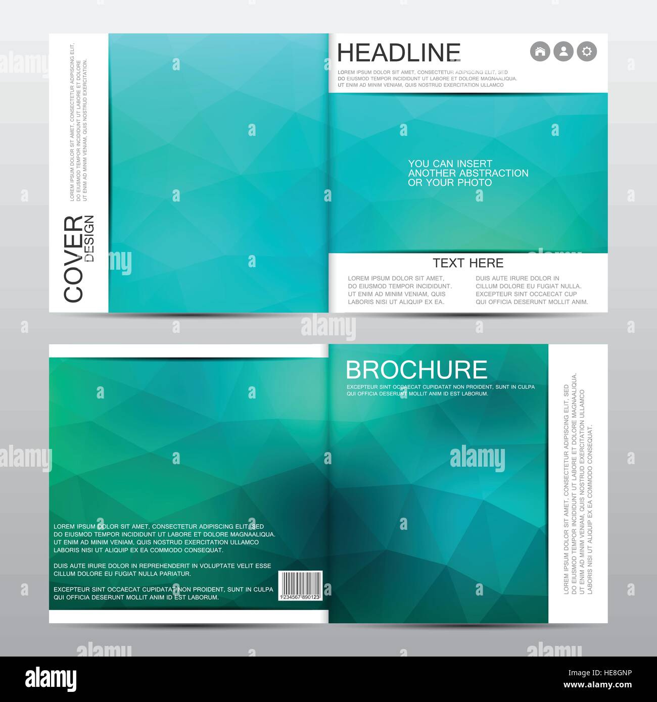 Square brochure template. Green triangle backdrop. Abstract vector ...
