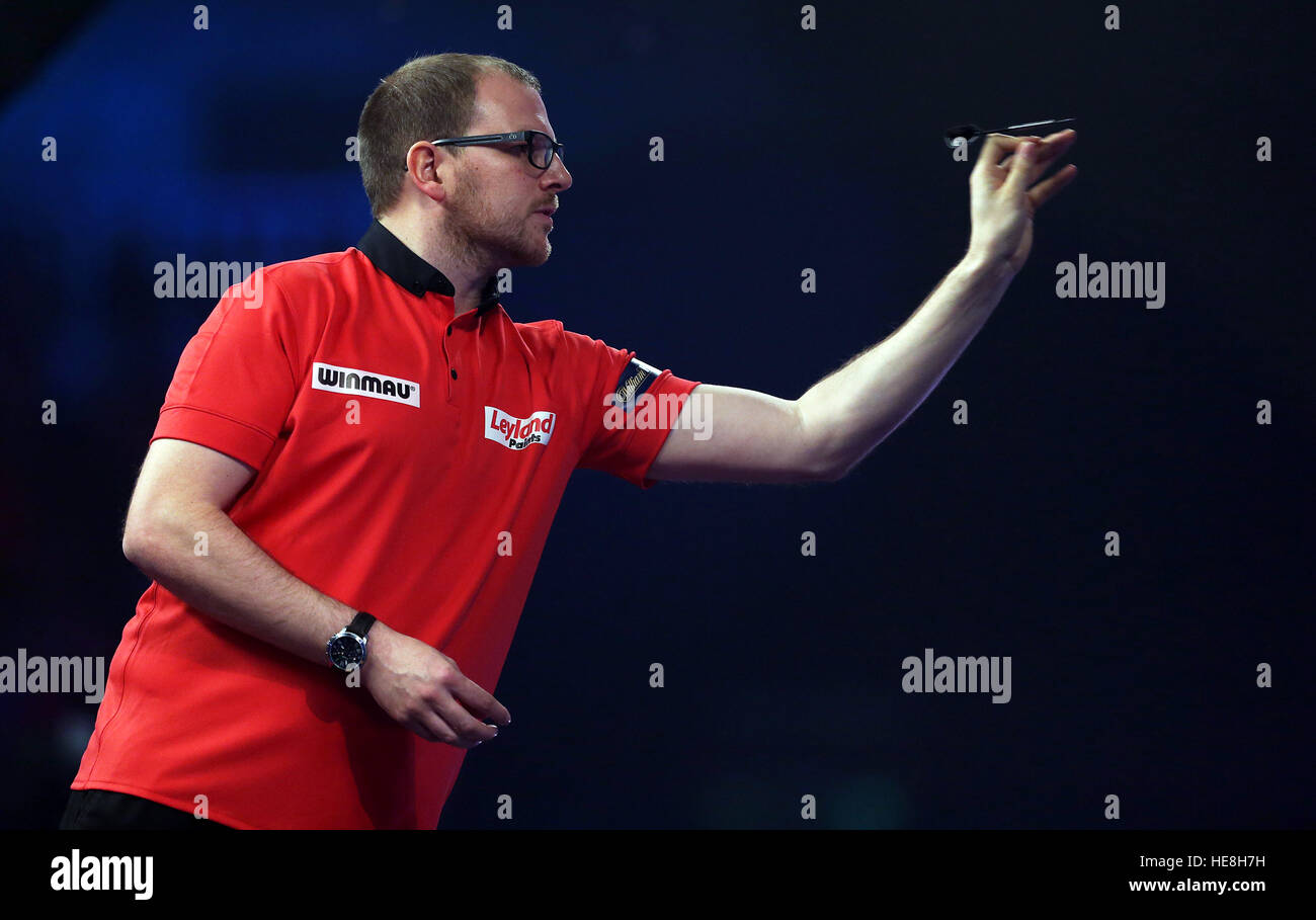 Mark Webster in action during day four of the William Hill World Darts ...