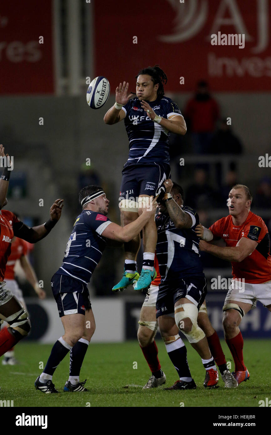 Sale Sharks TJ Ioane wins a line out during the European Champions Cup ...