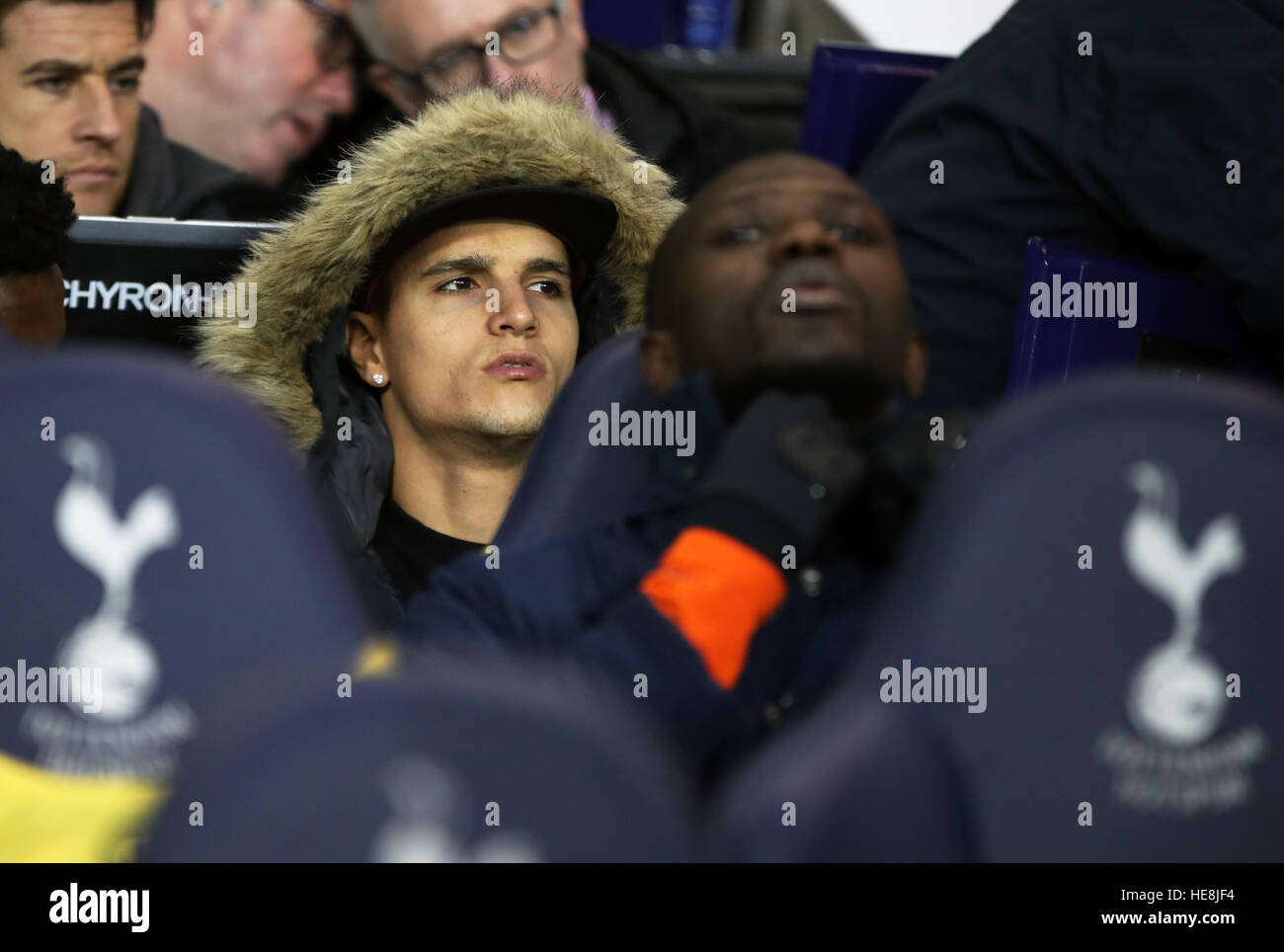Tottenham Hotspur's Erik Lamela watches from the bench during the ...