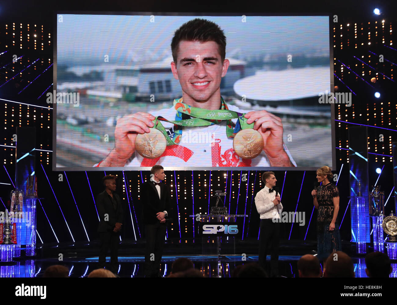 Gabby Logan interviews Max Whitlock (second right) during the BBC ...