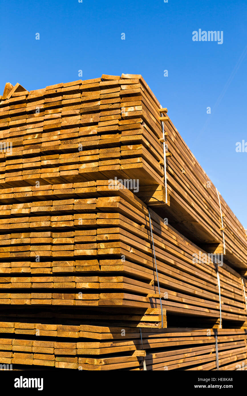 The stack of wooden boards in a sawmil Stock Photo - Alamy