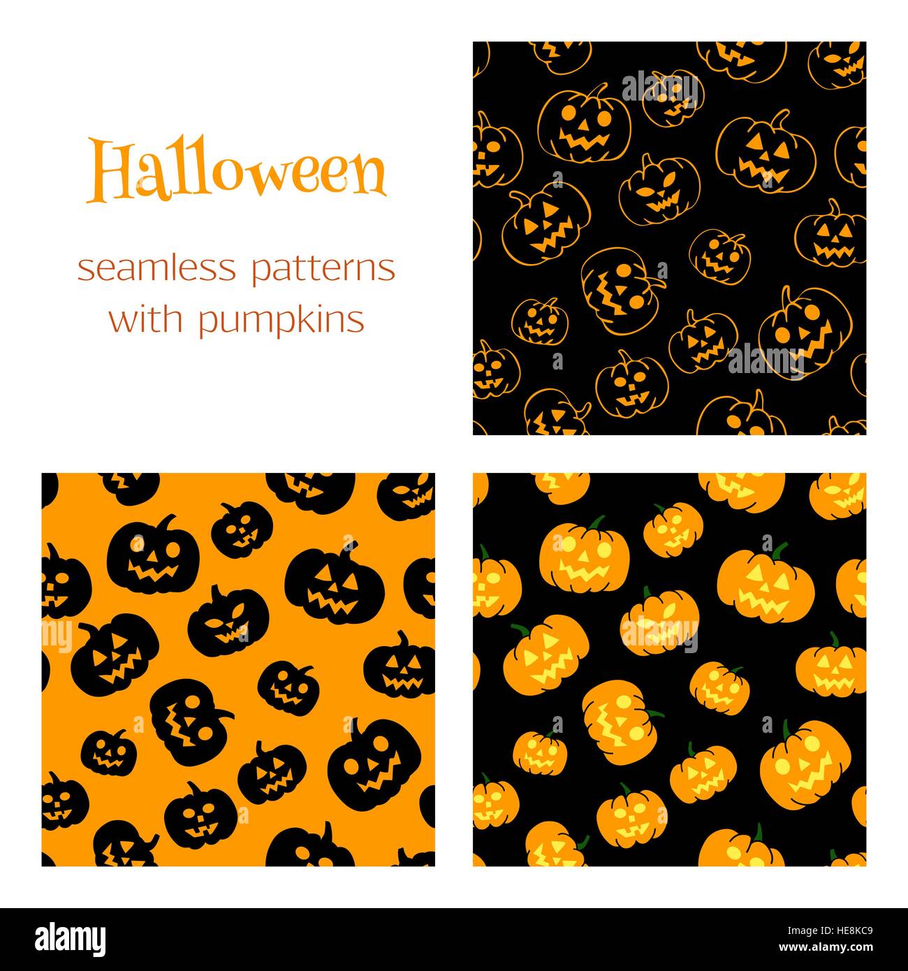Set of vector seamless patterns with traditional carved pumpkins ...