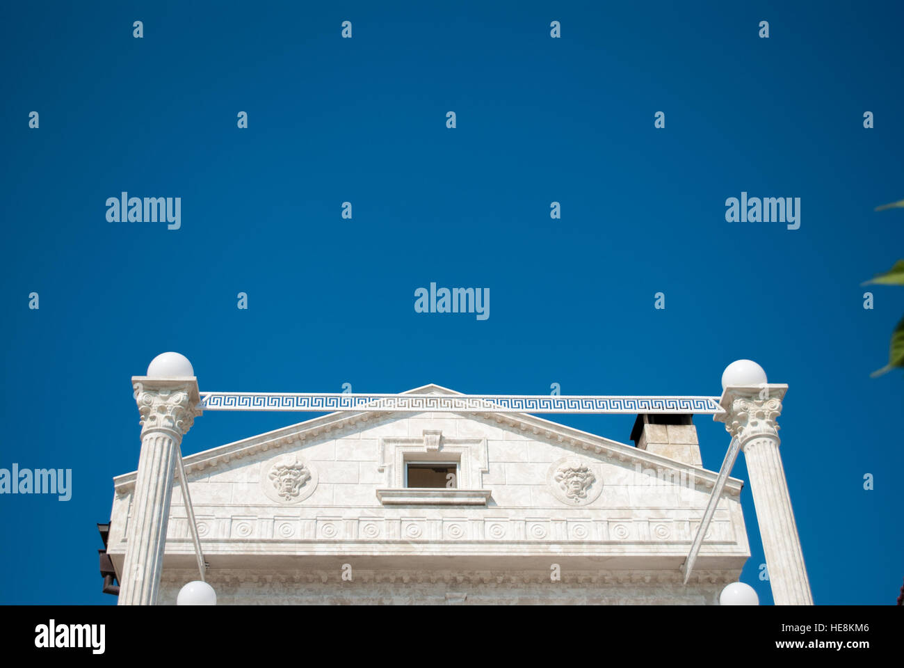 Greek motive house roof Stock Photo - Alamy