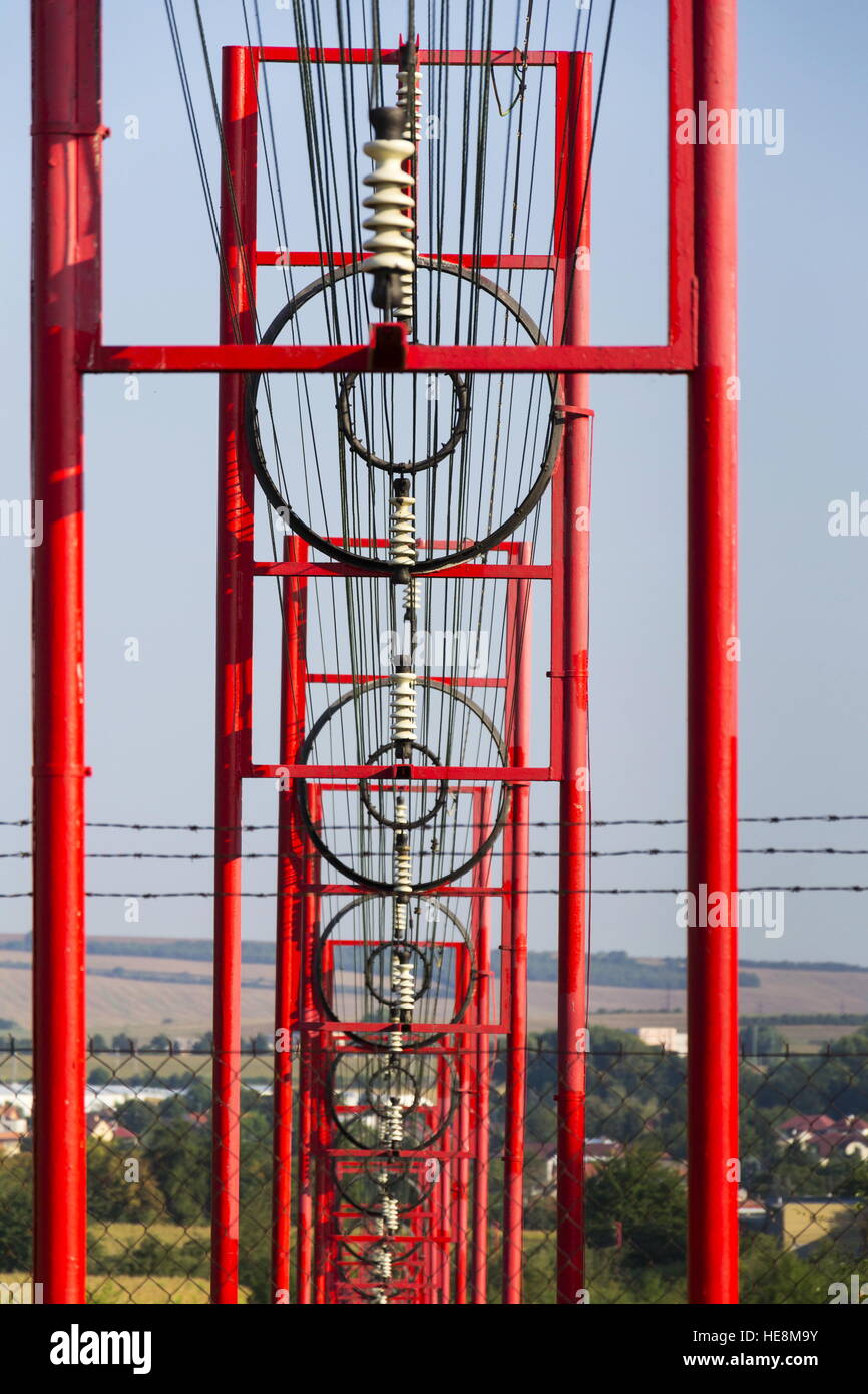 Communication wires lead to switching station from radio transmitter ...