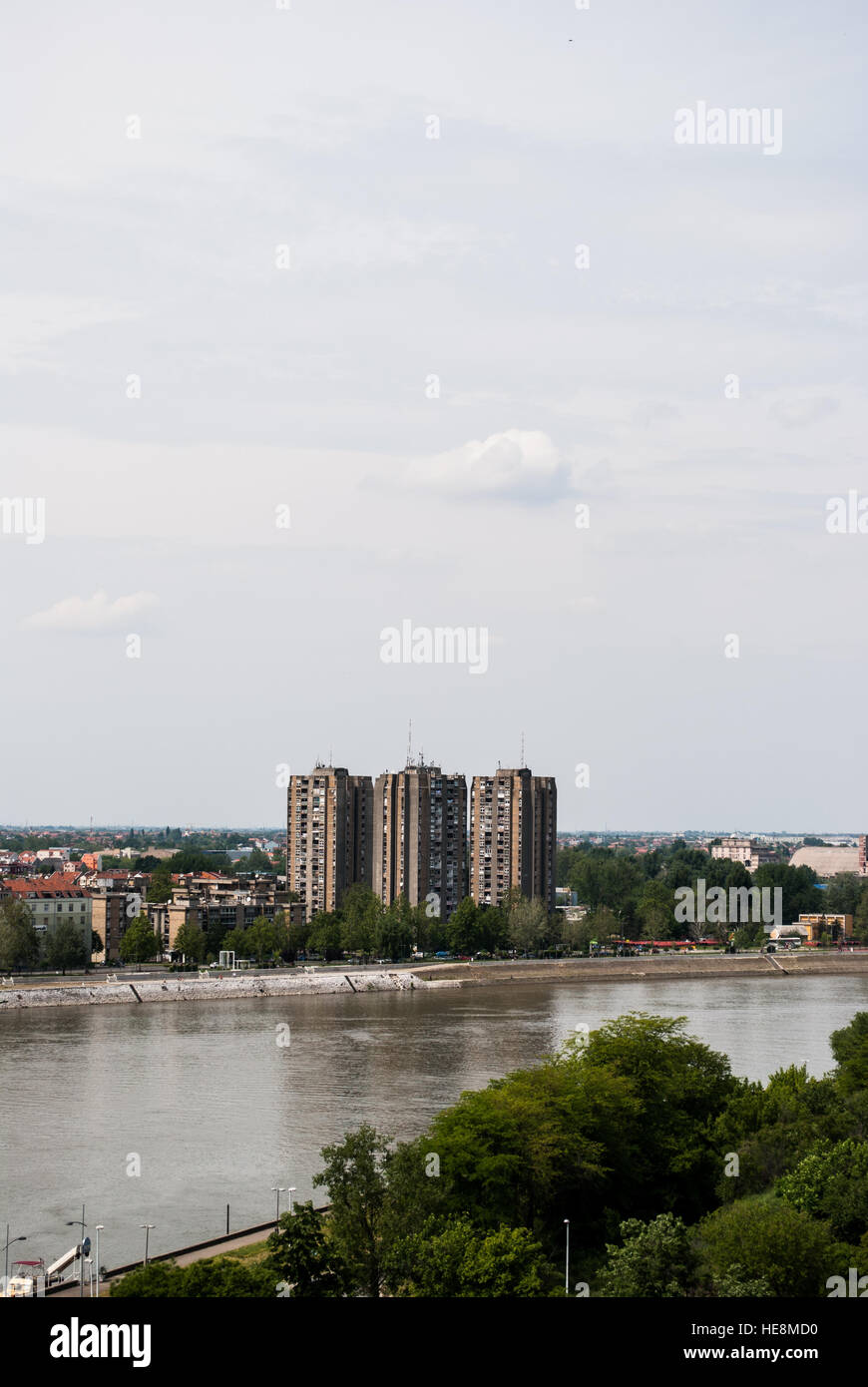 tall buildings by the river Stock Photo - Alamy