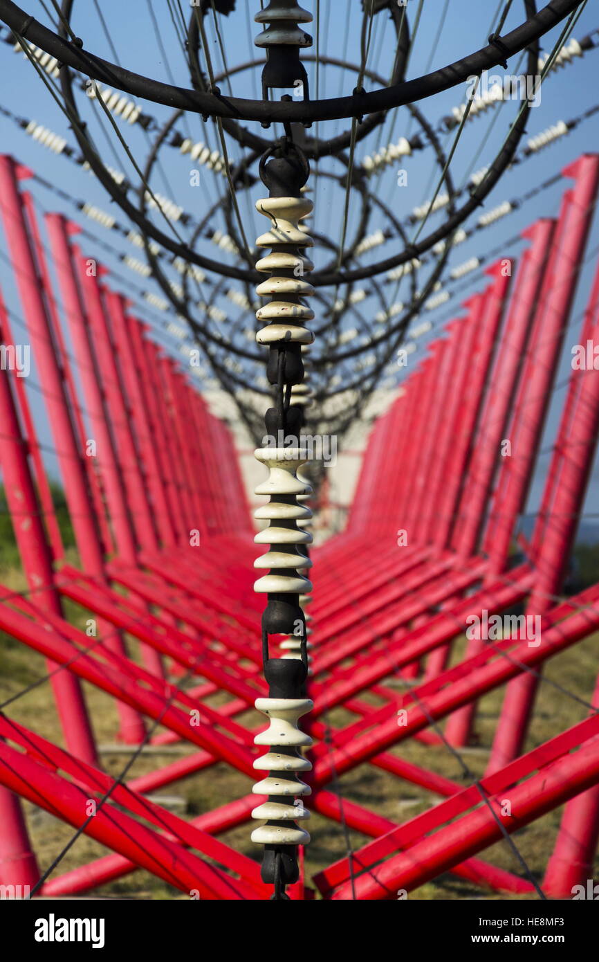 Communication wires lead to switching station from radio transmitter ...