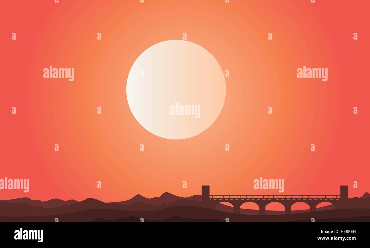 Silhouette of bridge with sun landscape Stock Vector Image & Art - Alamy