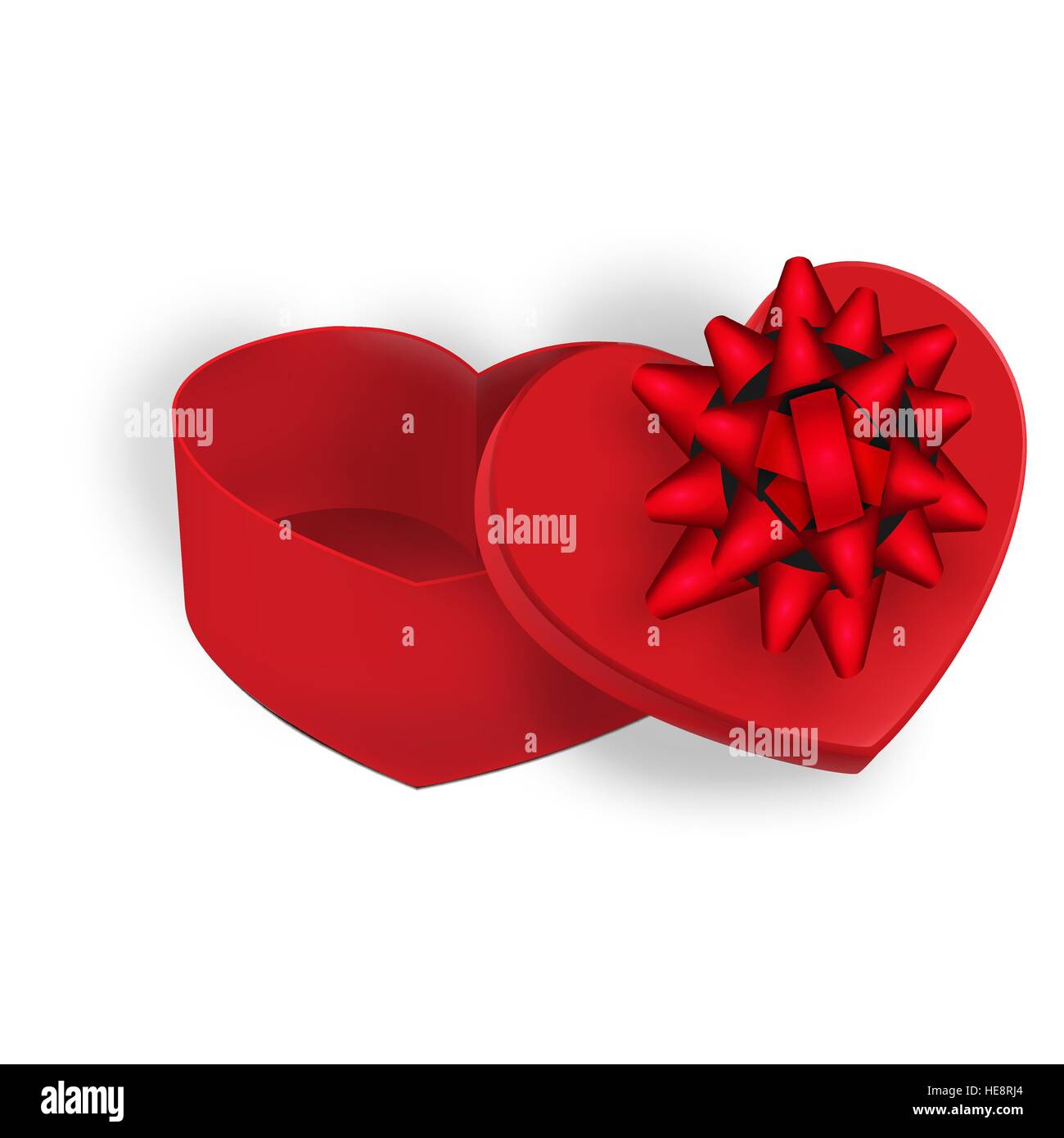 Open gift box with a red bow on a white background with shadow ...