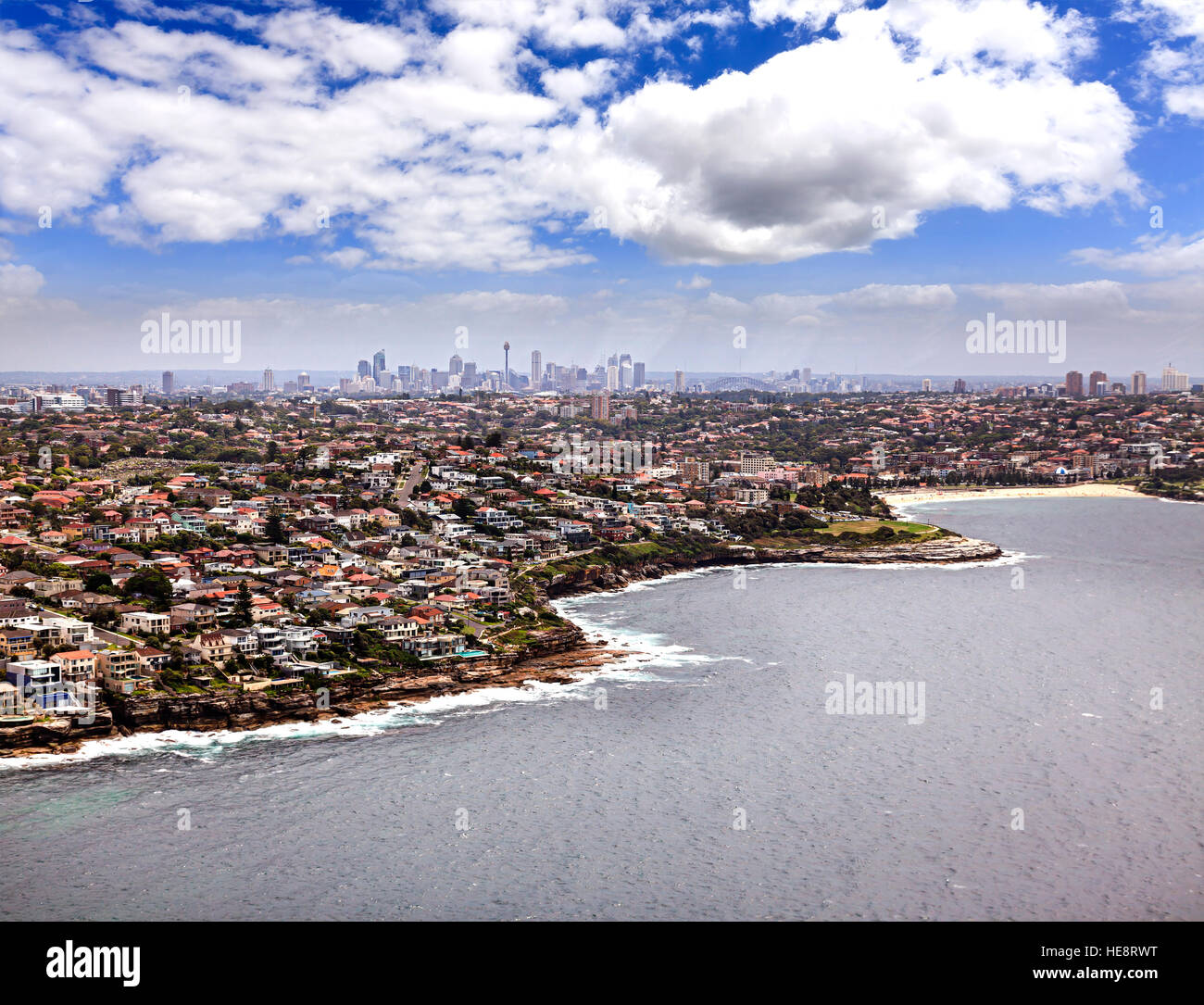 Coastline of Sydney eastern suburbs including famous Bondi beach ...