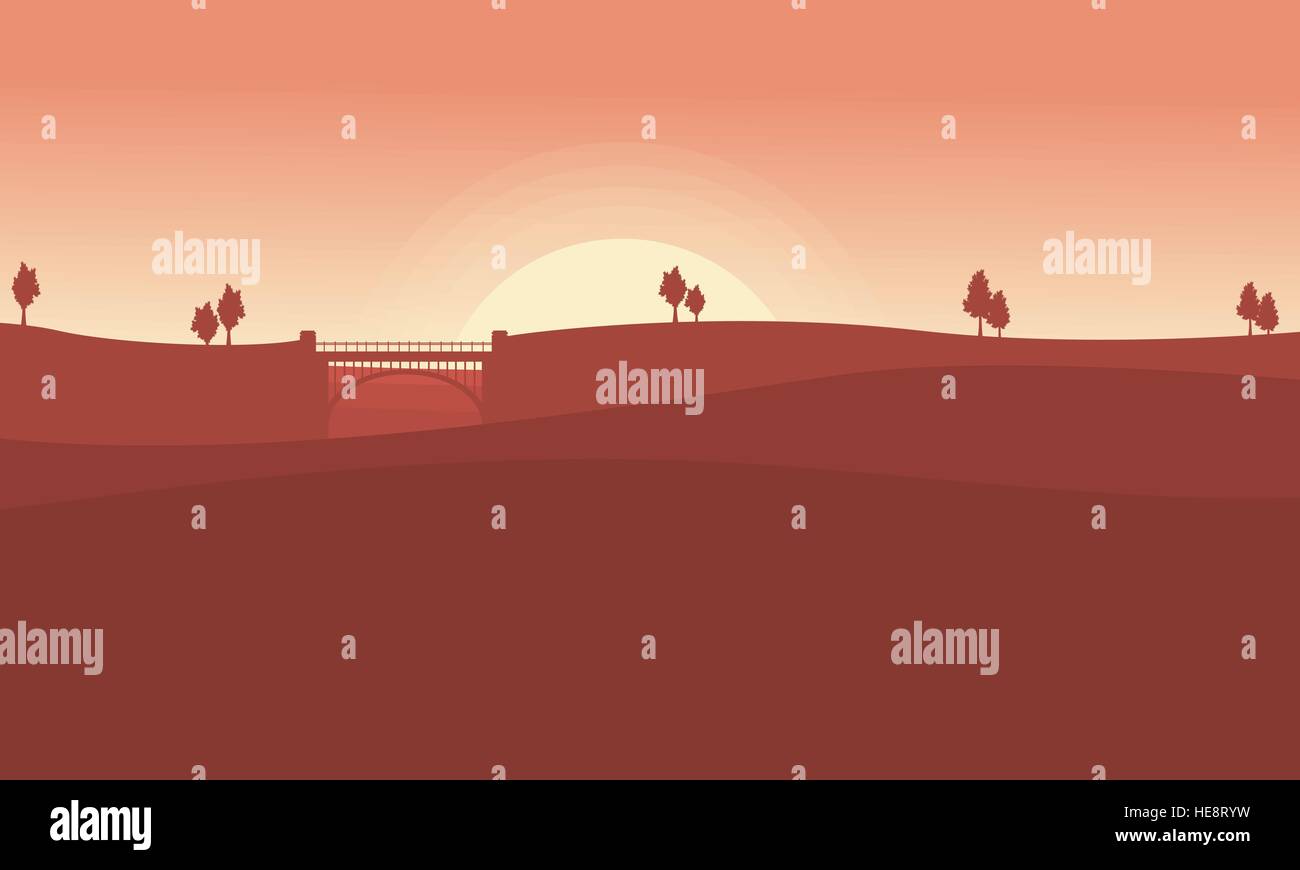 Landscape of bridge on desert vector collection Stock Vector Image ...