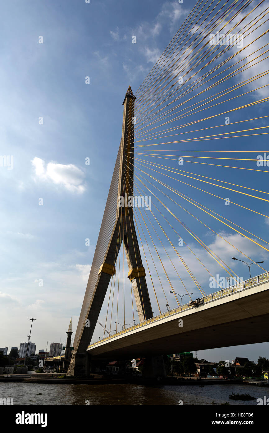 The Rama VIII Bridge is a cable-stayed bridge crossing the Chao Phraya ...