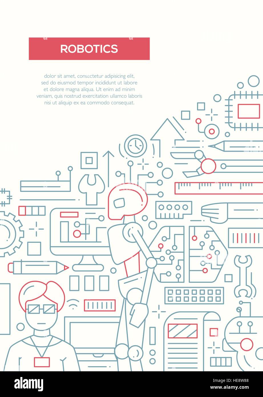 Robotics - line design brochure poster template A4 Stock Vector Image ...