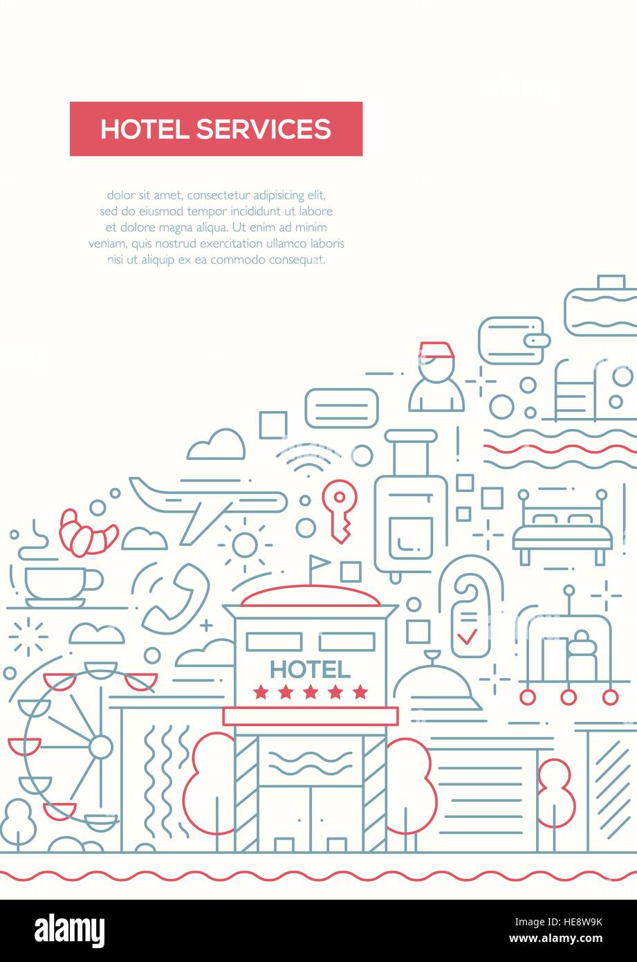 Hotel Services - line design brochure poster template A4 Stock Vector ...