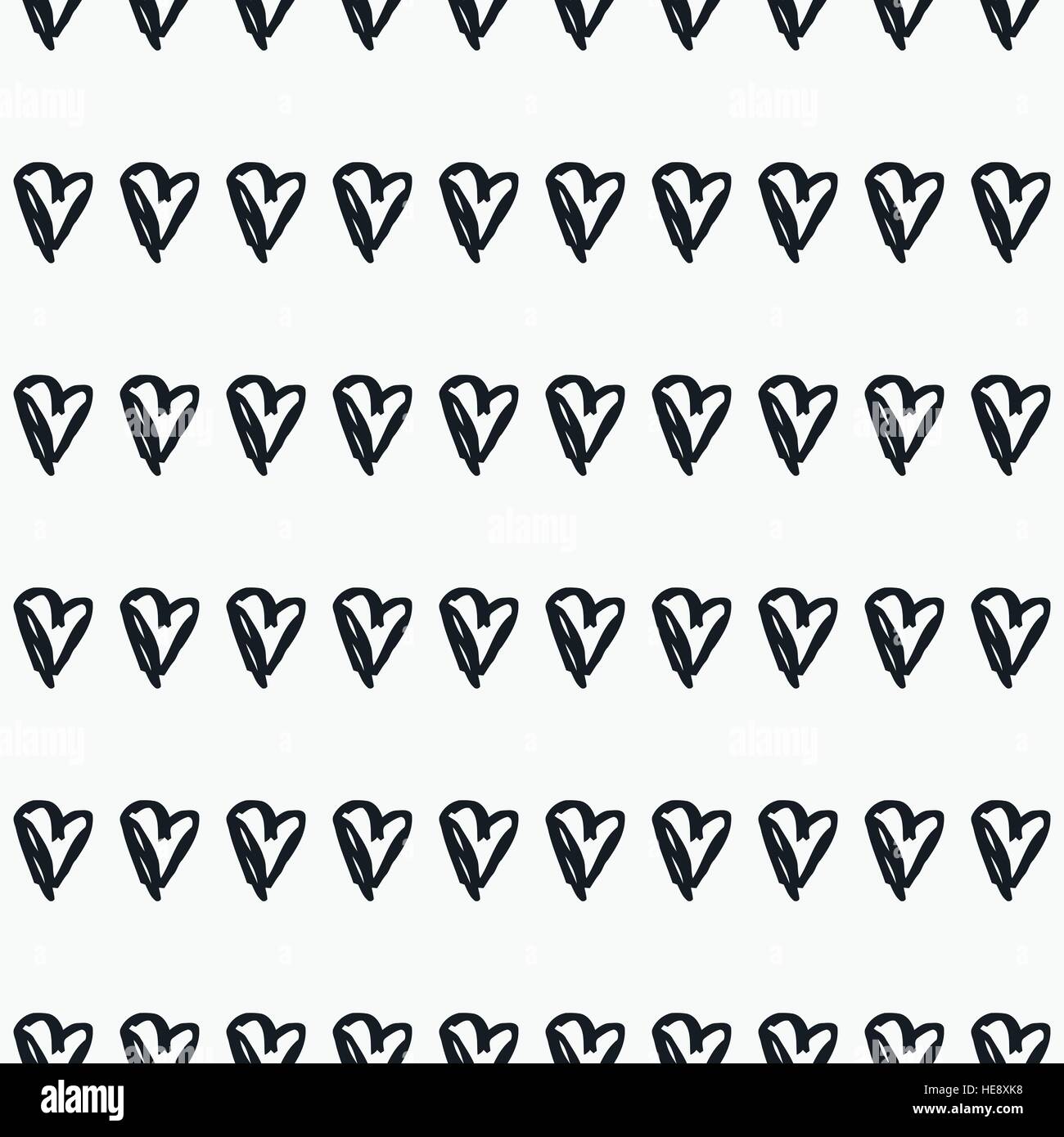 Hand drawn heart vector background. Seamless black and white valentines ...