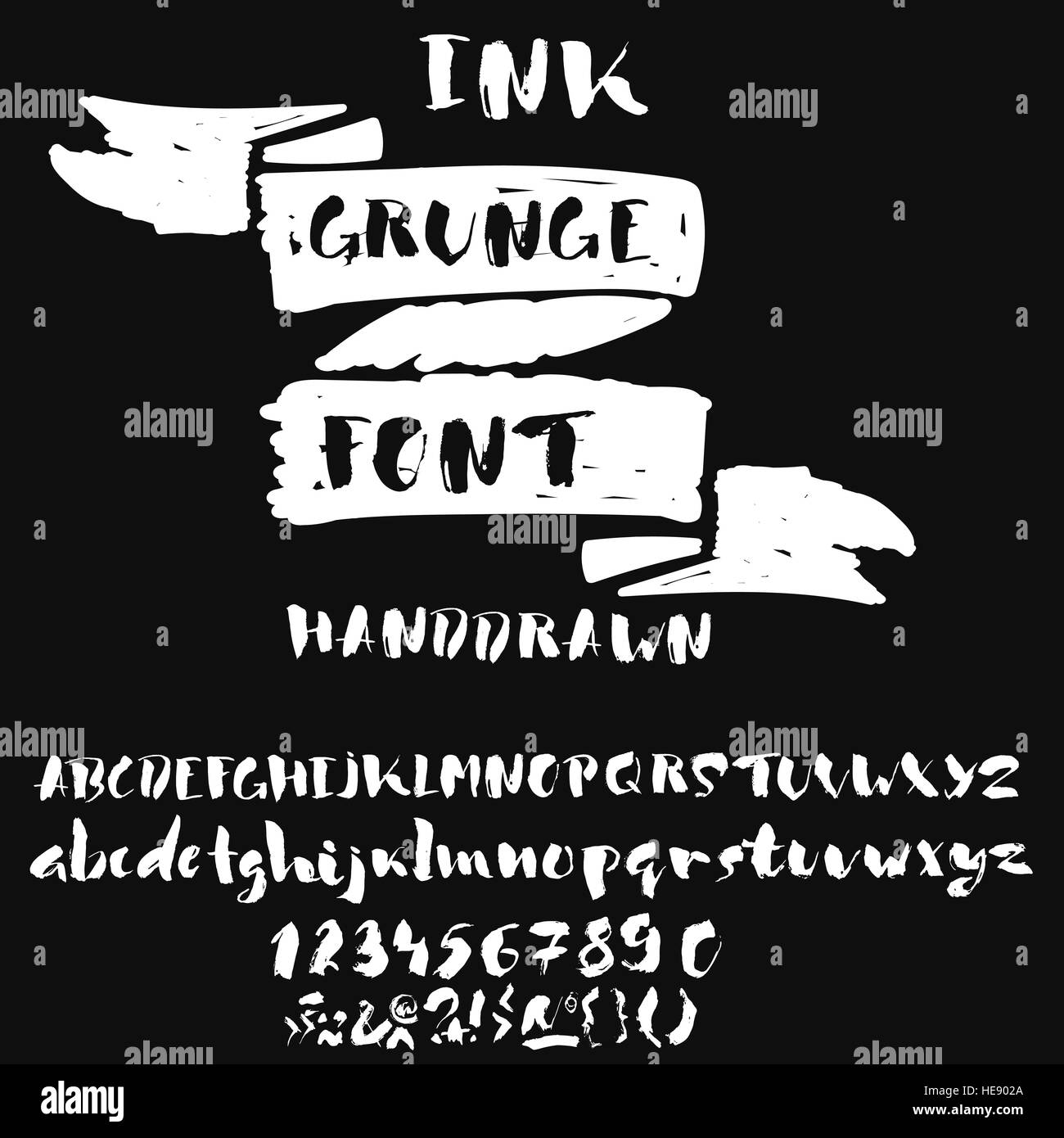 Hand drawn font made by dry brush strokes. Grunge style alphabet ...